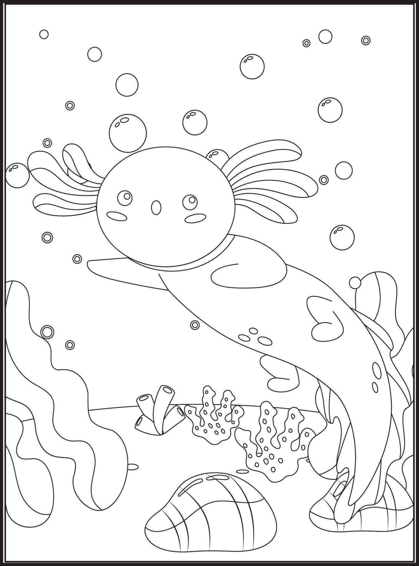 Axolotl Coloring Pages for kids 17264347 Vector Art at Vecteezy