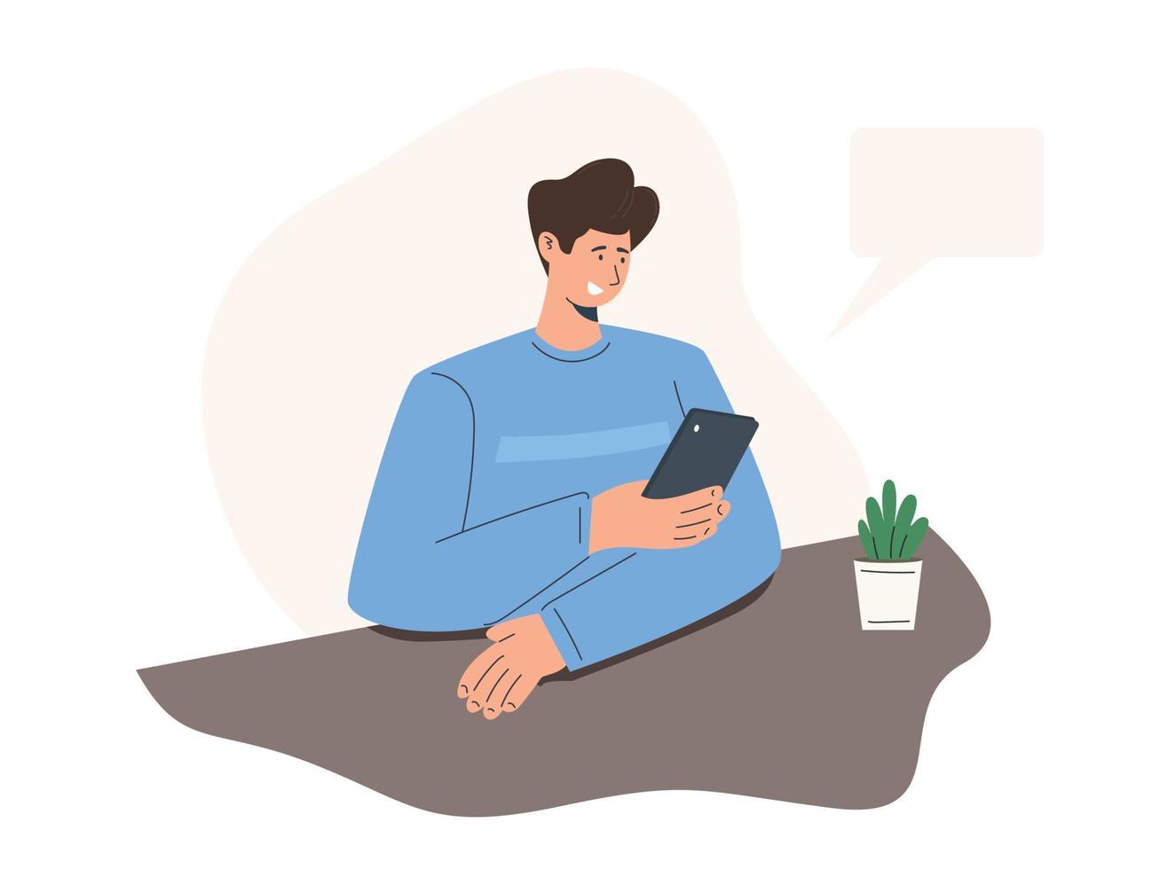 Man using social media applications on mobile cell phone. Person ...