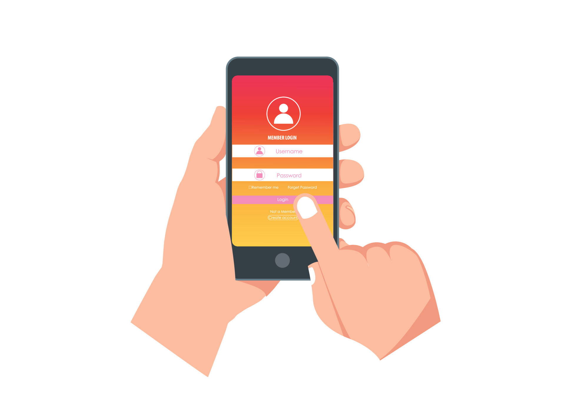Login Form Page Template With Phone For App Development Smartphone Mockups Website Ui Elements