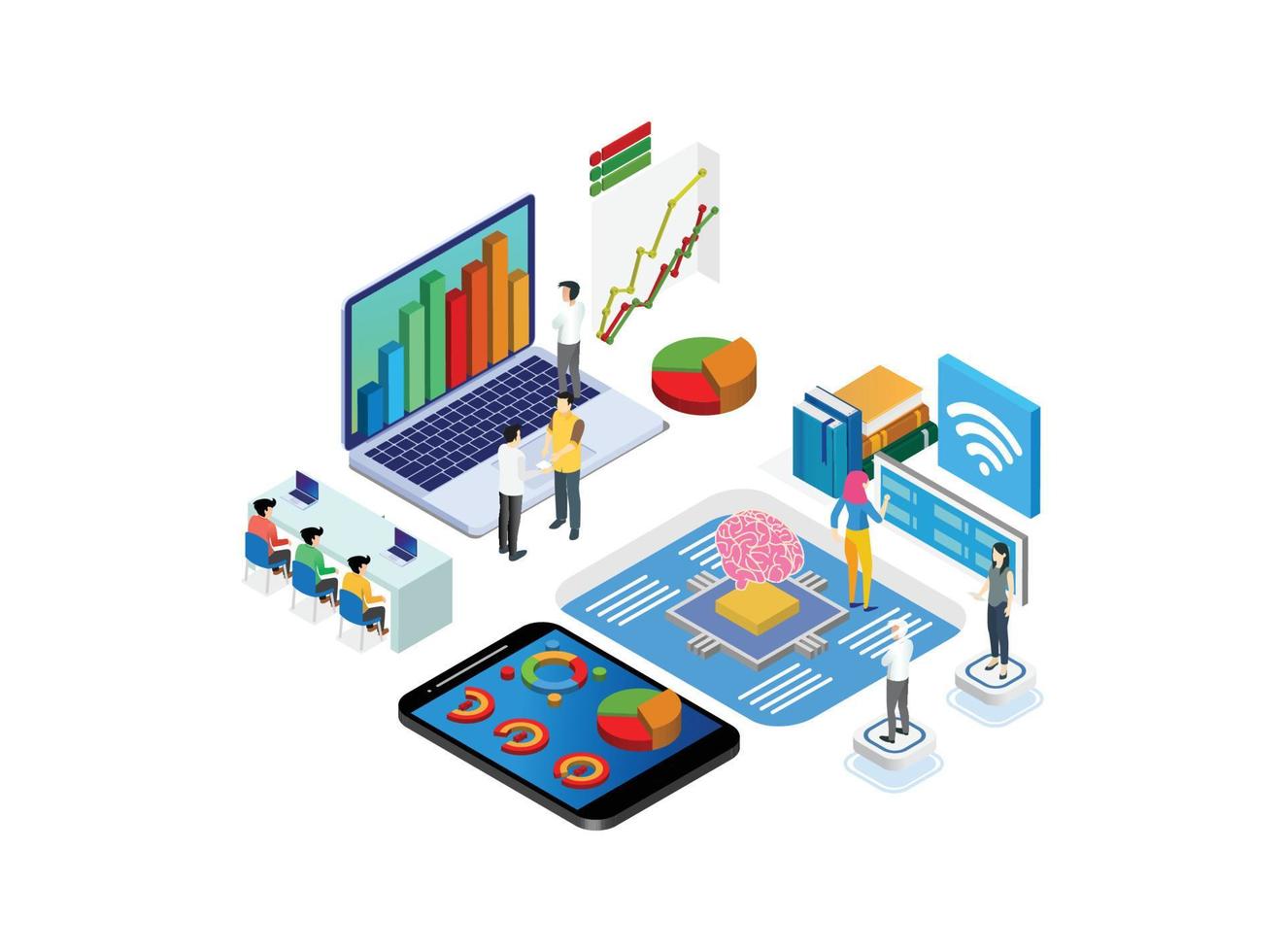 Modern Isometric Data Analysis Illustration Web Banners Suitable For Diagrams Infographics
