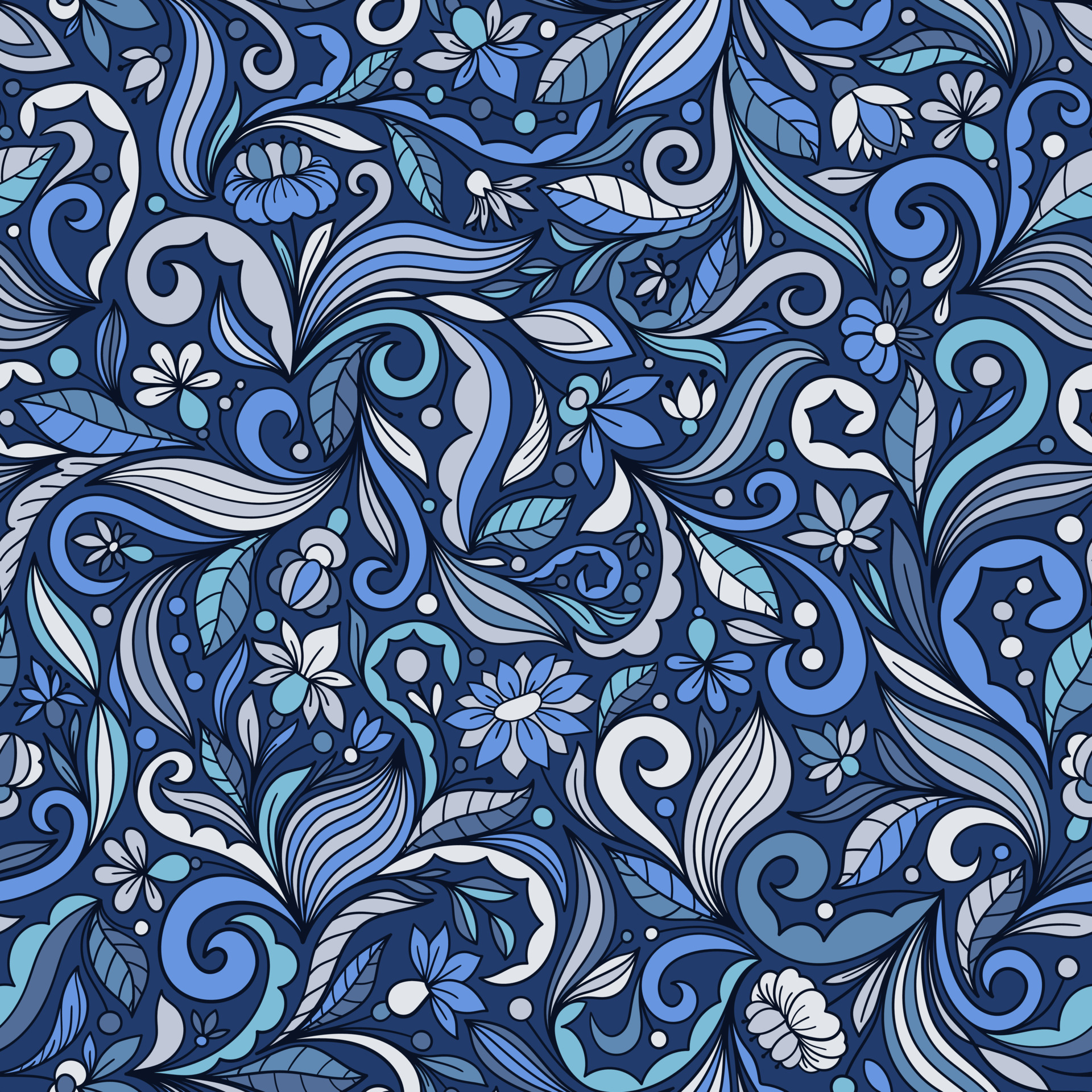 BLUE SEAMLESS VECTOR BACKGROUND WITH COMPLEX MULTICOLORED FLORAL ...