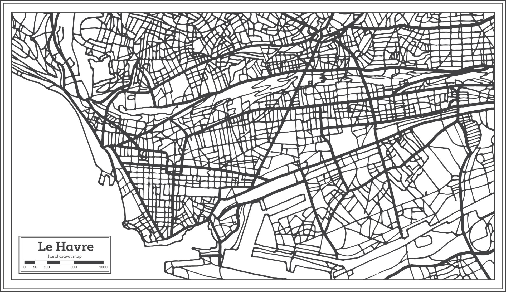 Le Havre France City Map in Retro Style. Outline Map. 17277345 Vector Art at Vecteezy