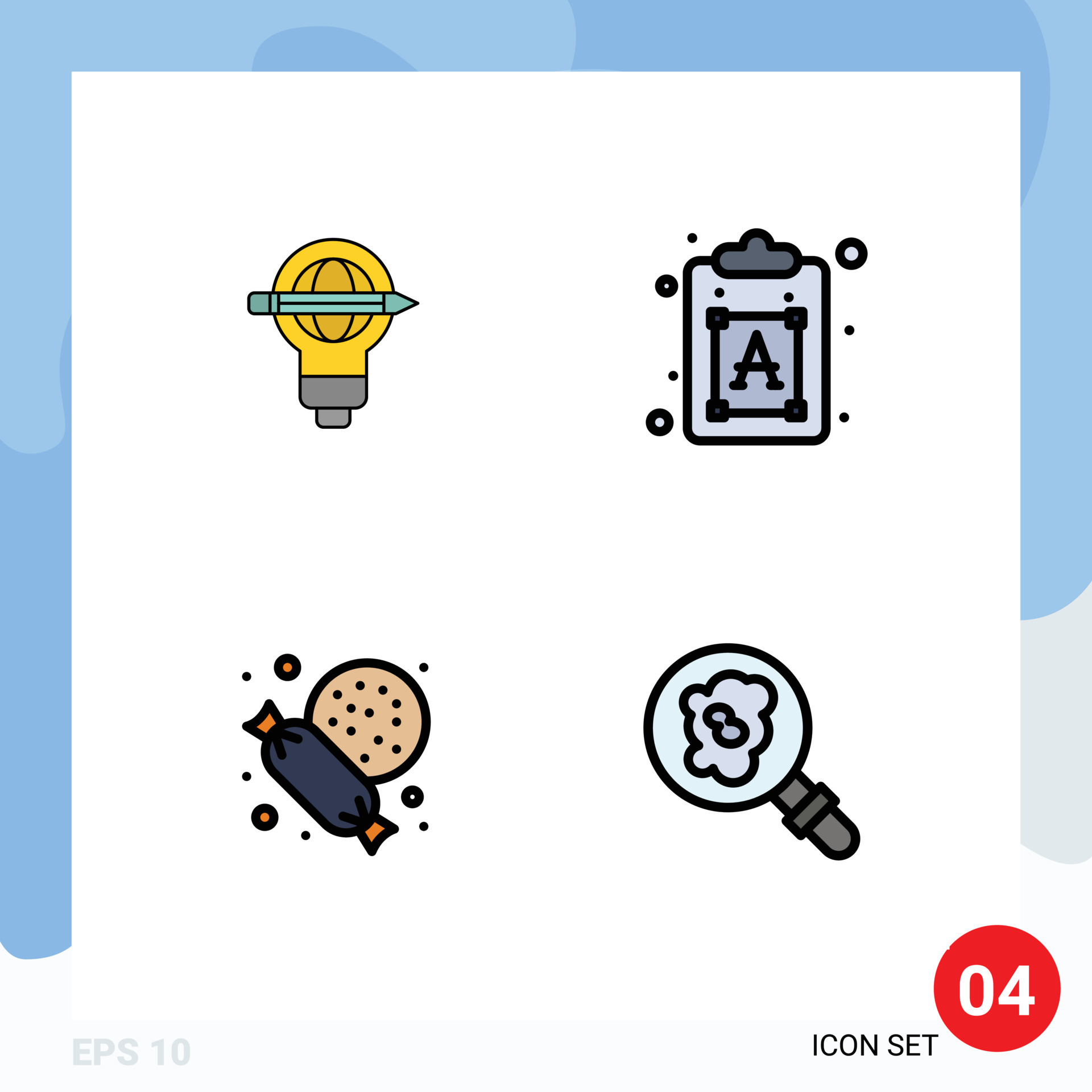 Editable Vector Line Pack Of 4 Simple Filledline Flat Colors Of Success Supermarket Bulb Process