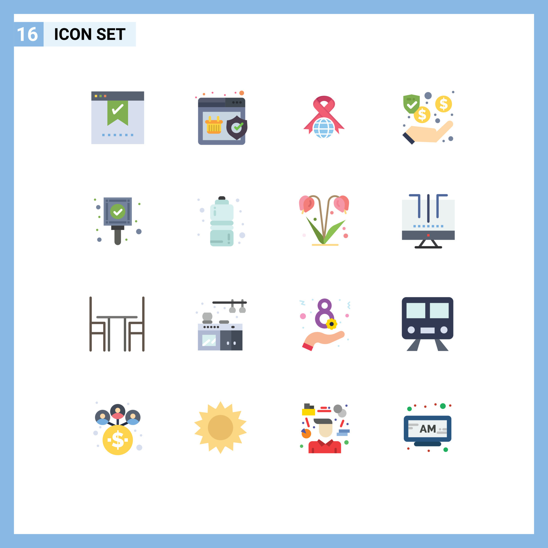 Pack of 16 Modern Flat Colors Signs and Symbols for Web Print Media ...