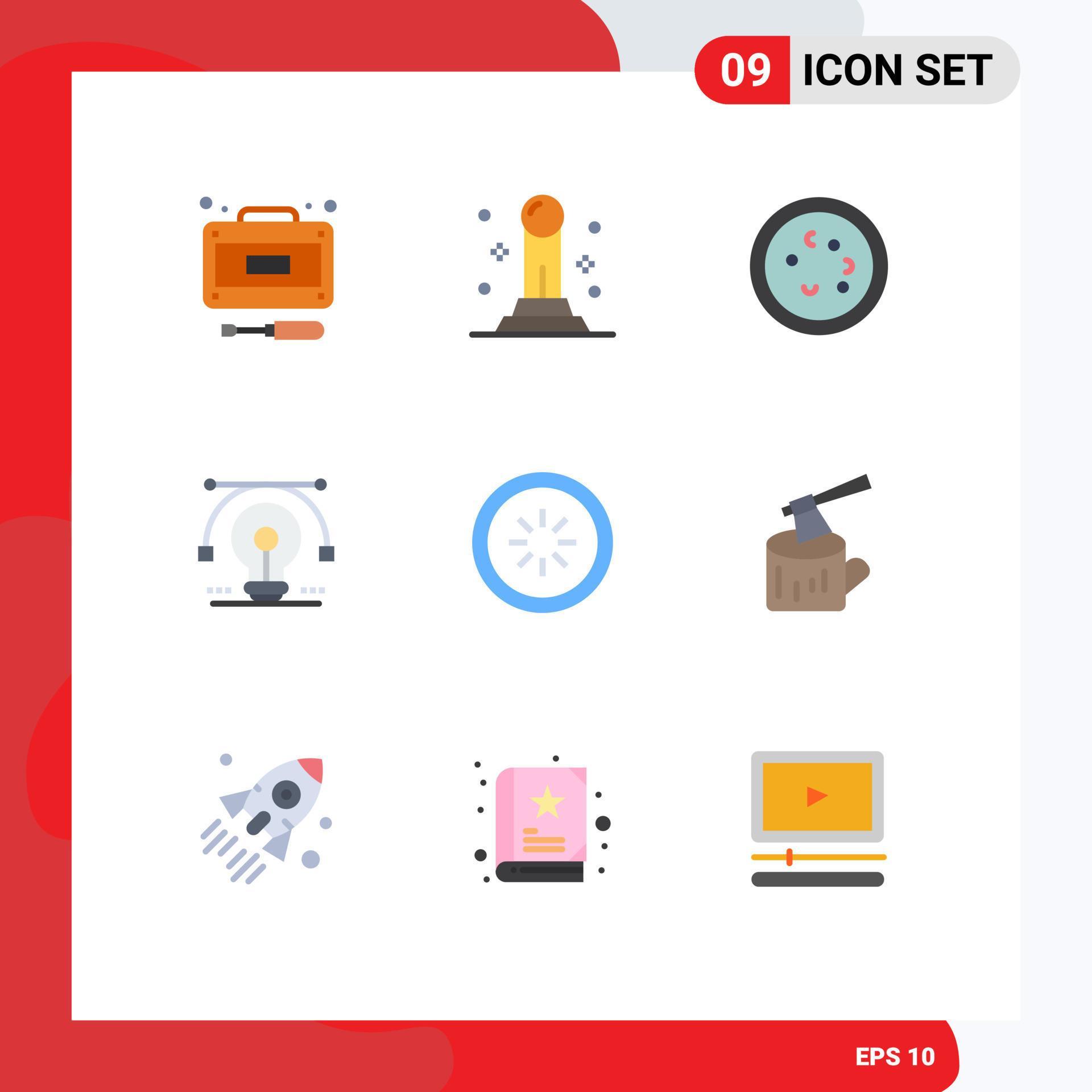Set Of 9 Modern Ui Icons Symbols Signs For Buffer Vector Biology Solution Bulb Editable Vector