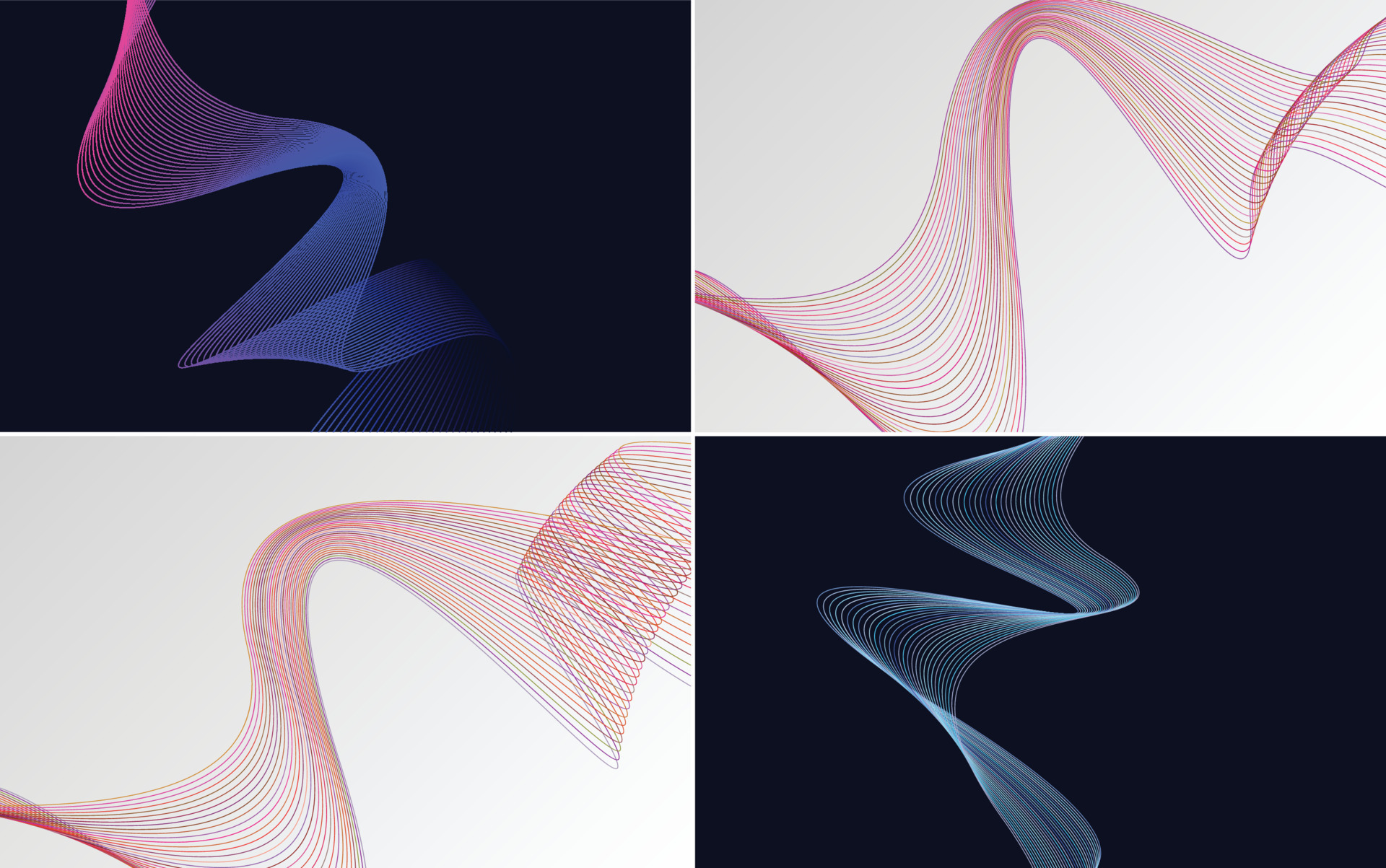 Set Of 4 Geometric Wave Pattern Background Abstract Waving Line