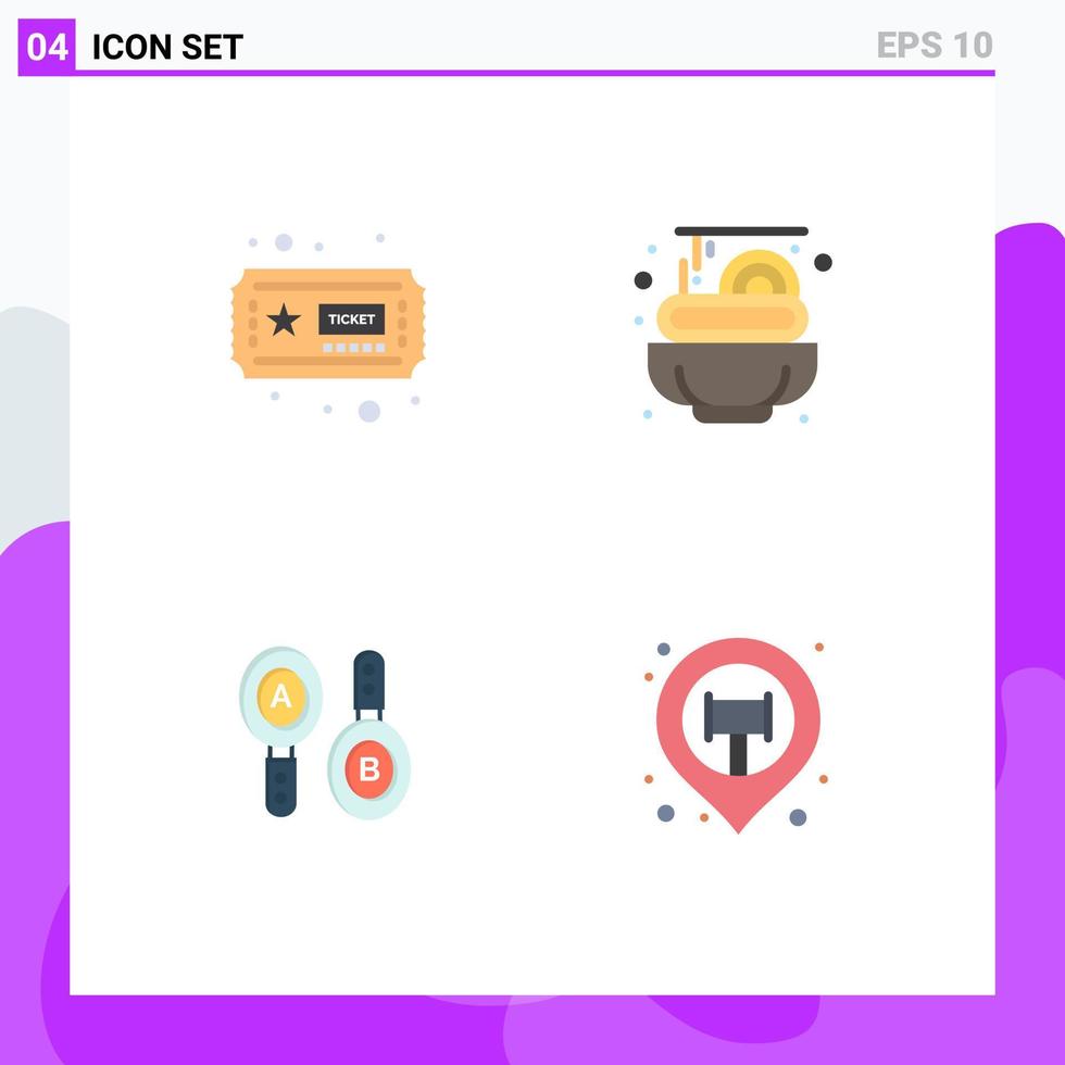 Pack Of 4 Modern Flat Icons Signs And Symbols For Web Print Media Such As Ticket Computing Food