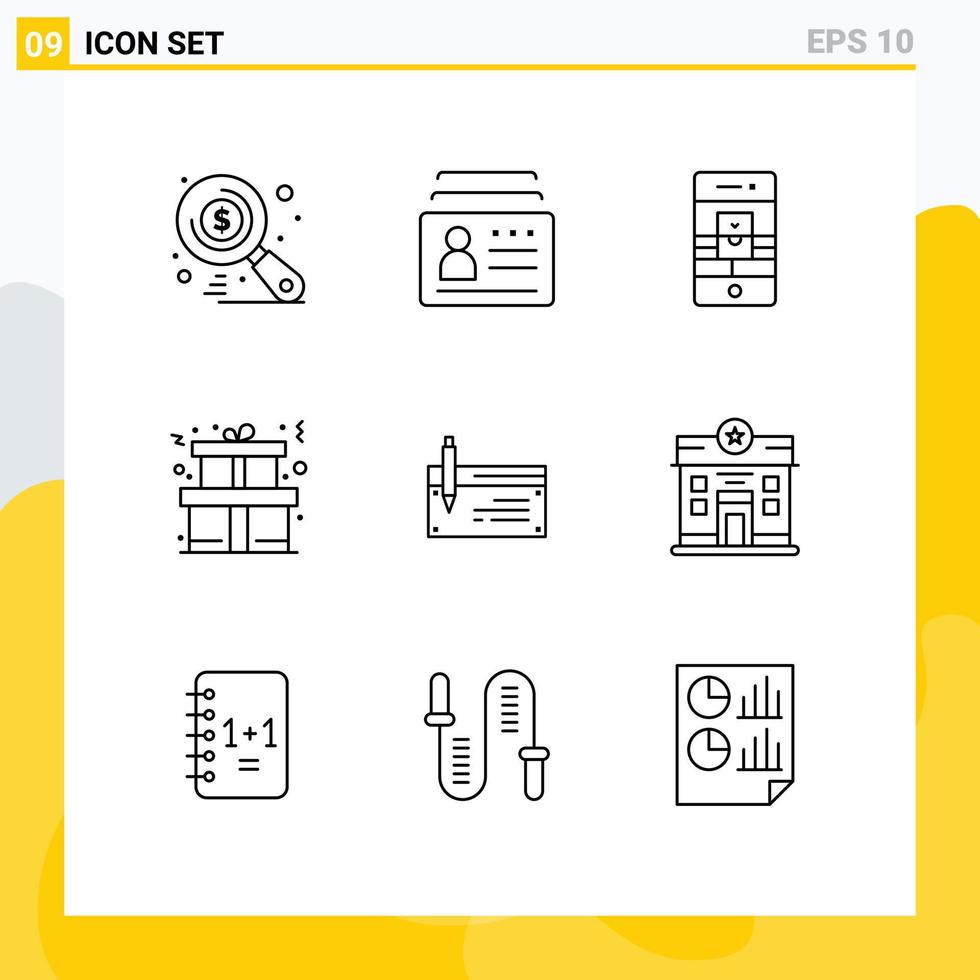 Pictogram Set Of 9 Simple Outlines Of Check T Identification Christmas Video Editable Vector