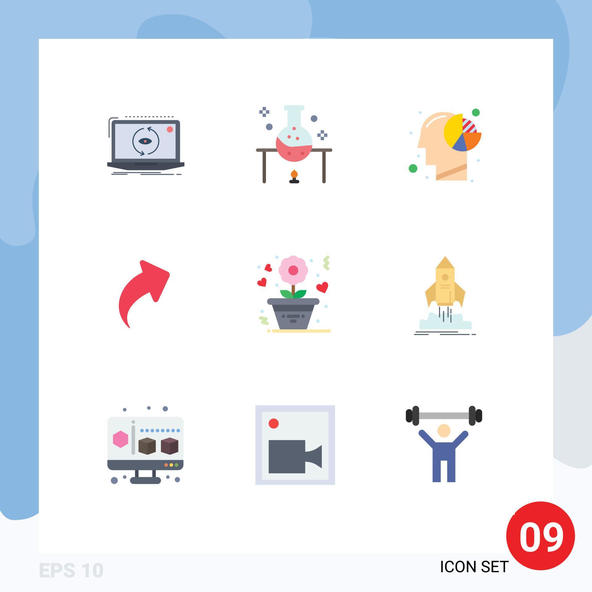 Set Of 9 Modern Ui Icons Symbols Signs For Direction Arrow Science Experiment Mind Head Editable