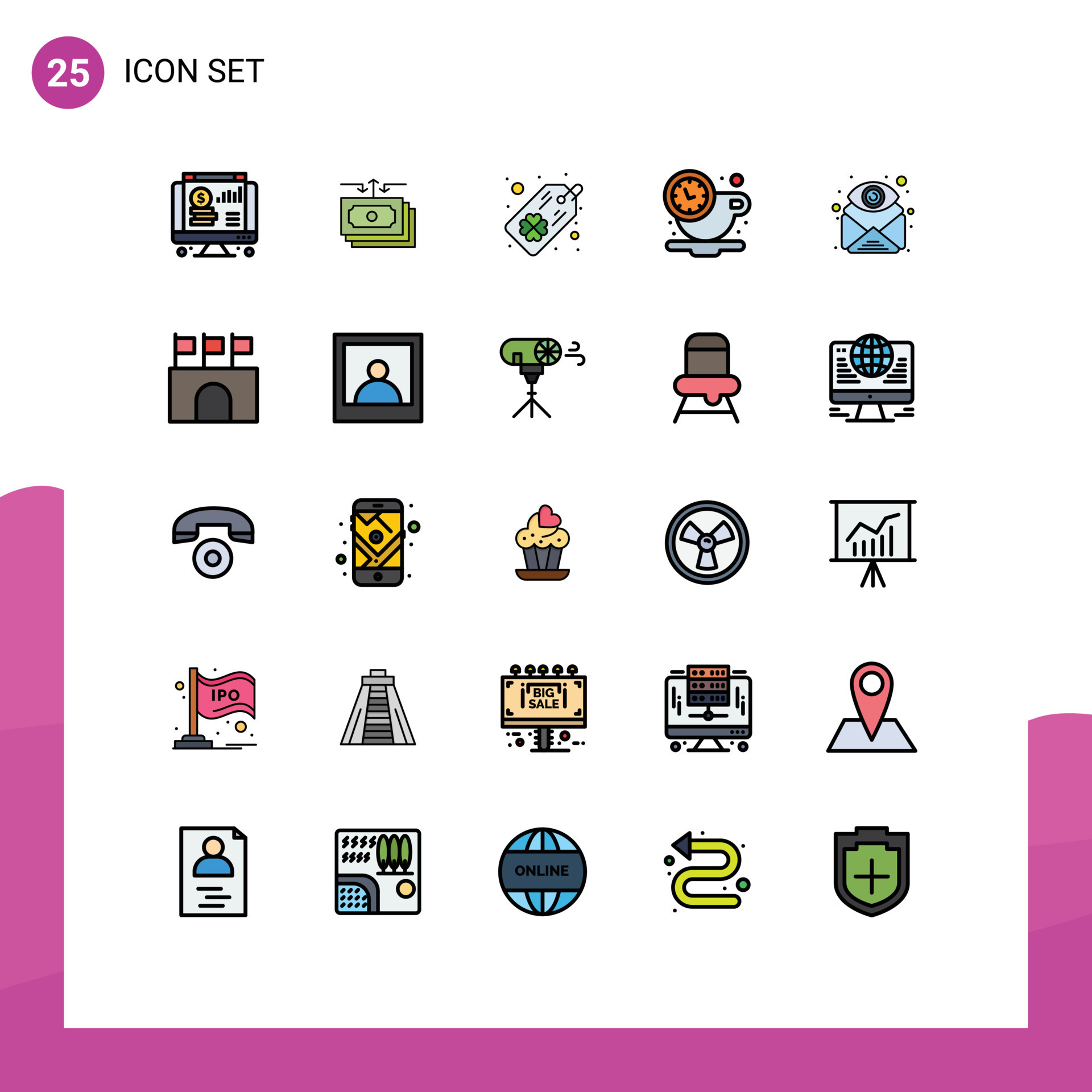 Stock Vector Icon Pack Of 25 Line Signs And Symbols For Email Time Report Rest Break Editable