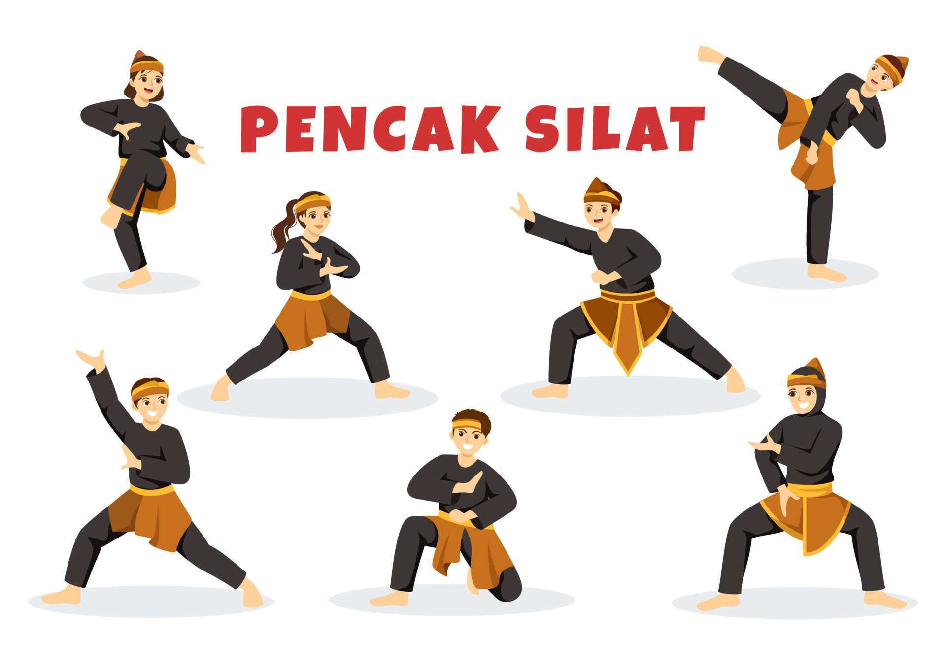 Pencak Silat Sport Illustration With People Pose Martial Artist From