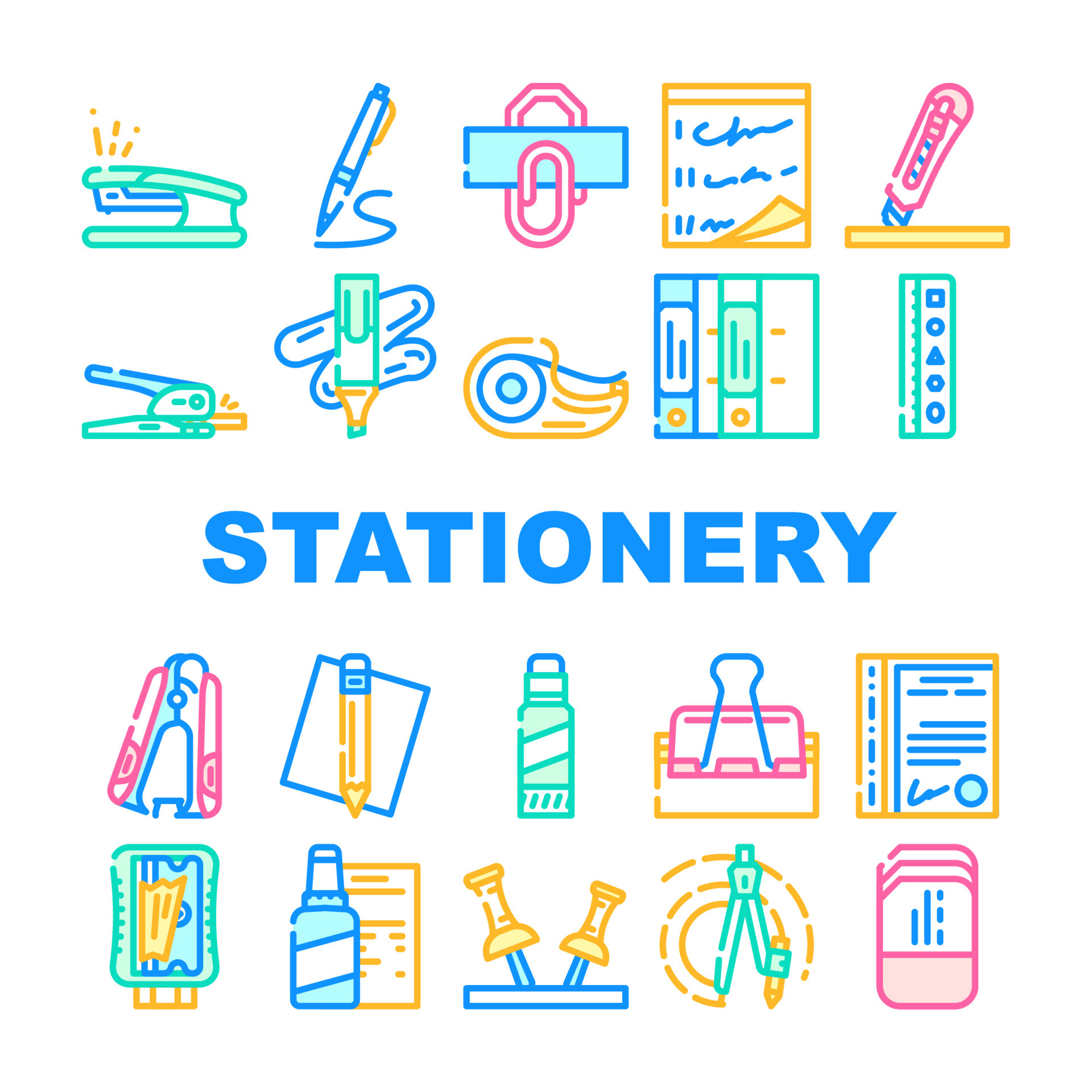 Stationery Equipment Collection Icons Set Vector 17283486 Vector Art At