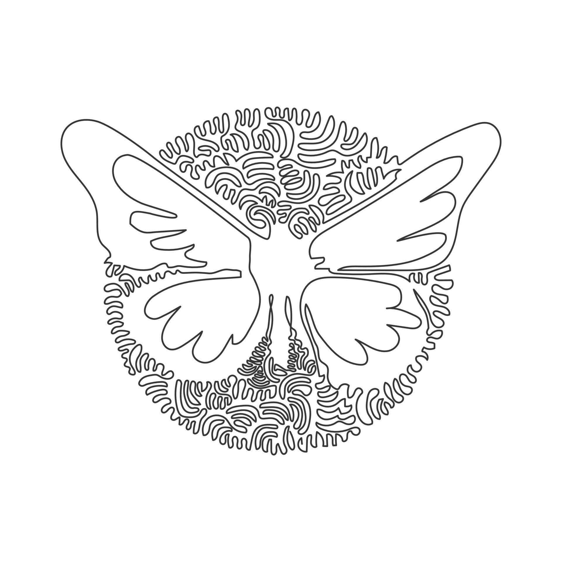 Continuous One Curve Line Drawing Of Insects With Large Wings Abstract Art In Circle Single