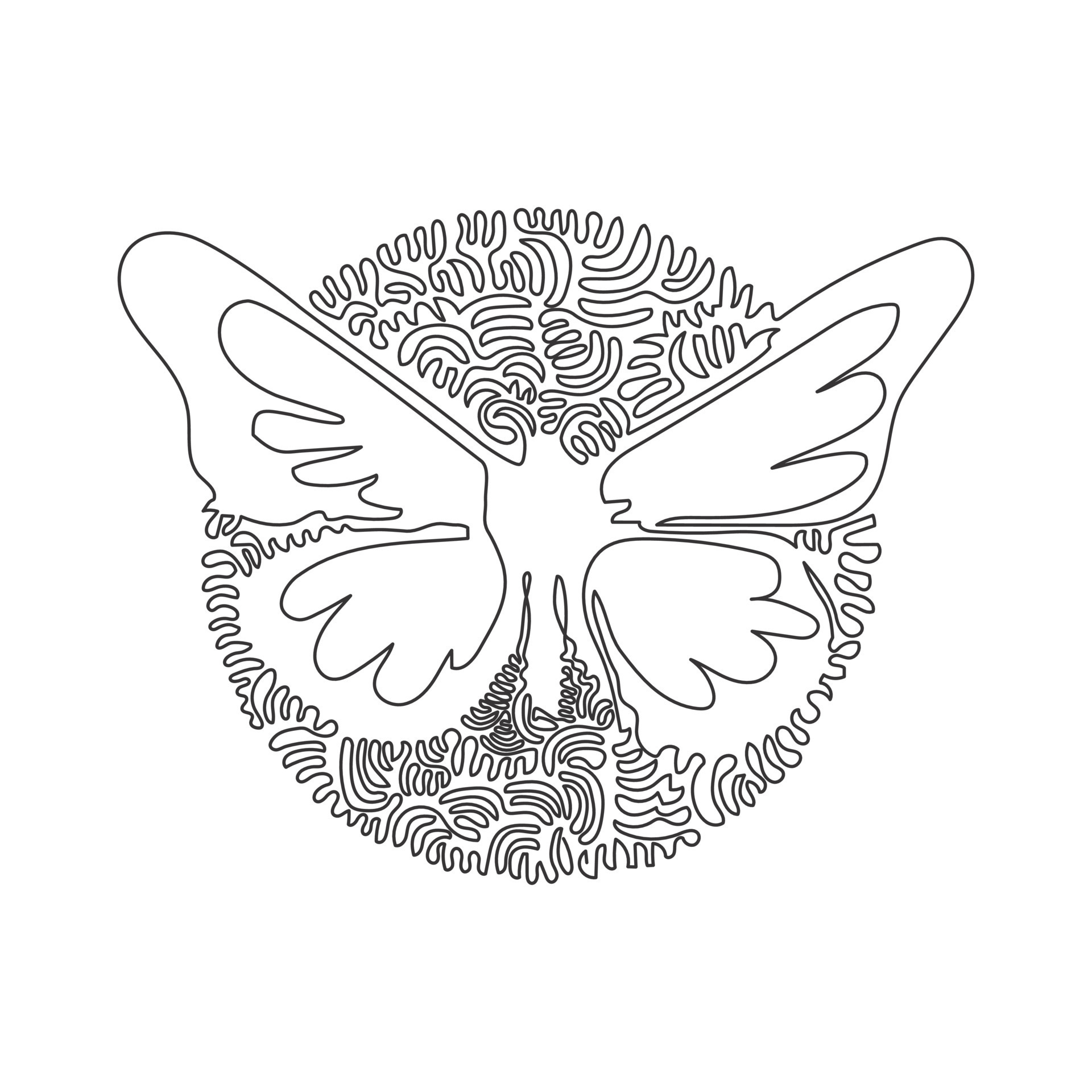 Continuous One Curve Line Drawing Of Insects With Large Wings Abstract Art In Circle Single