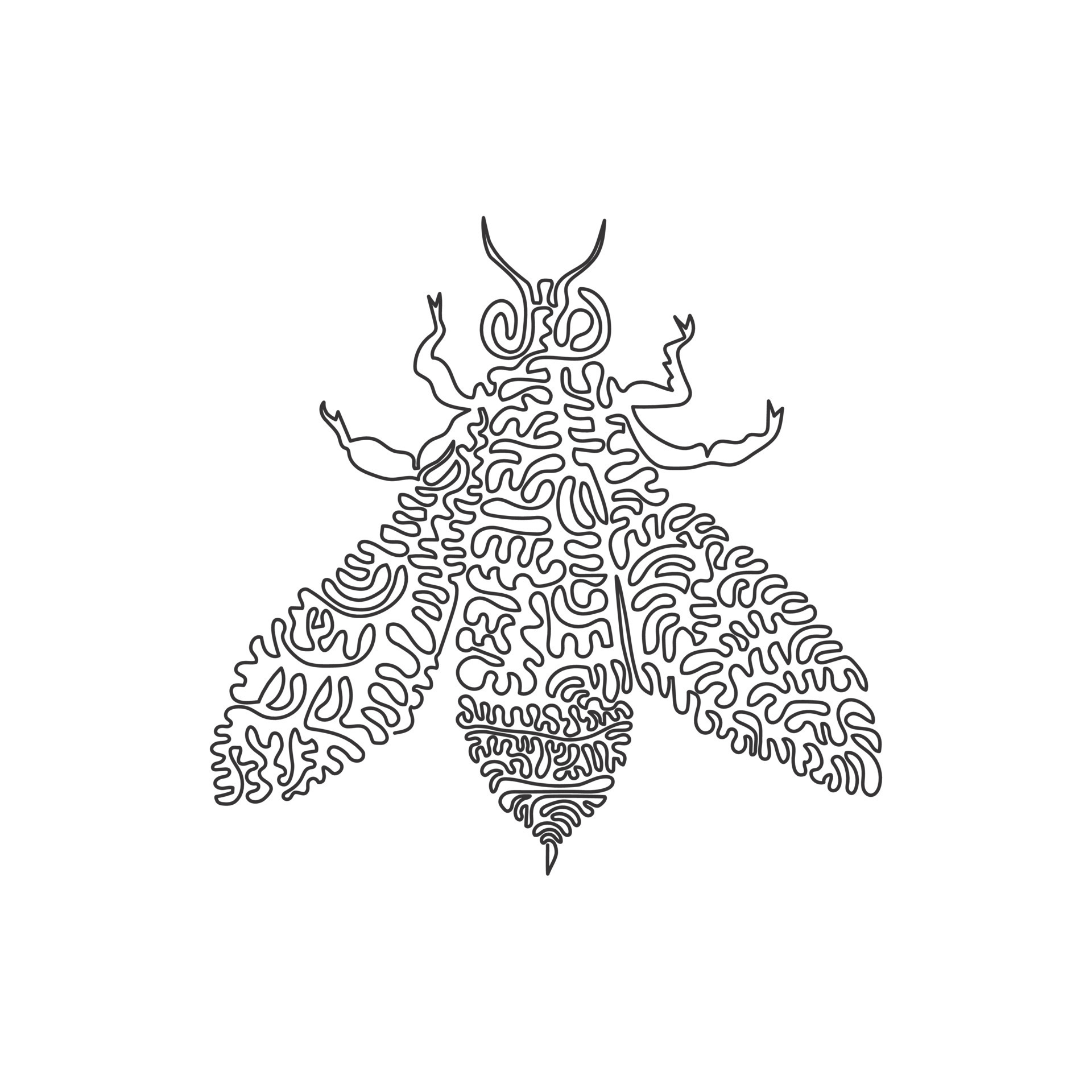 Single Curly One Line Drawing Of Beautiful Bee Abstract Art Continuous