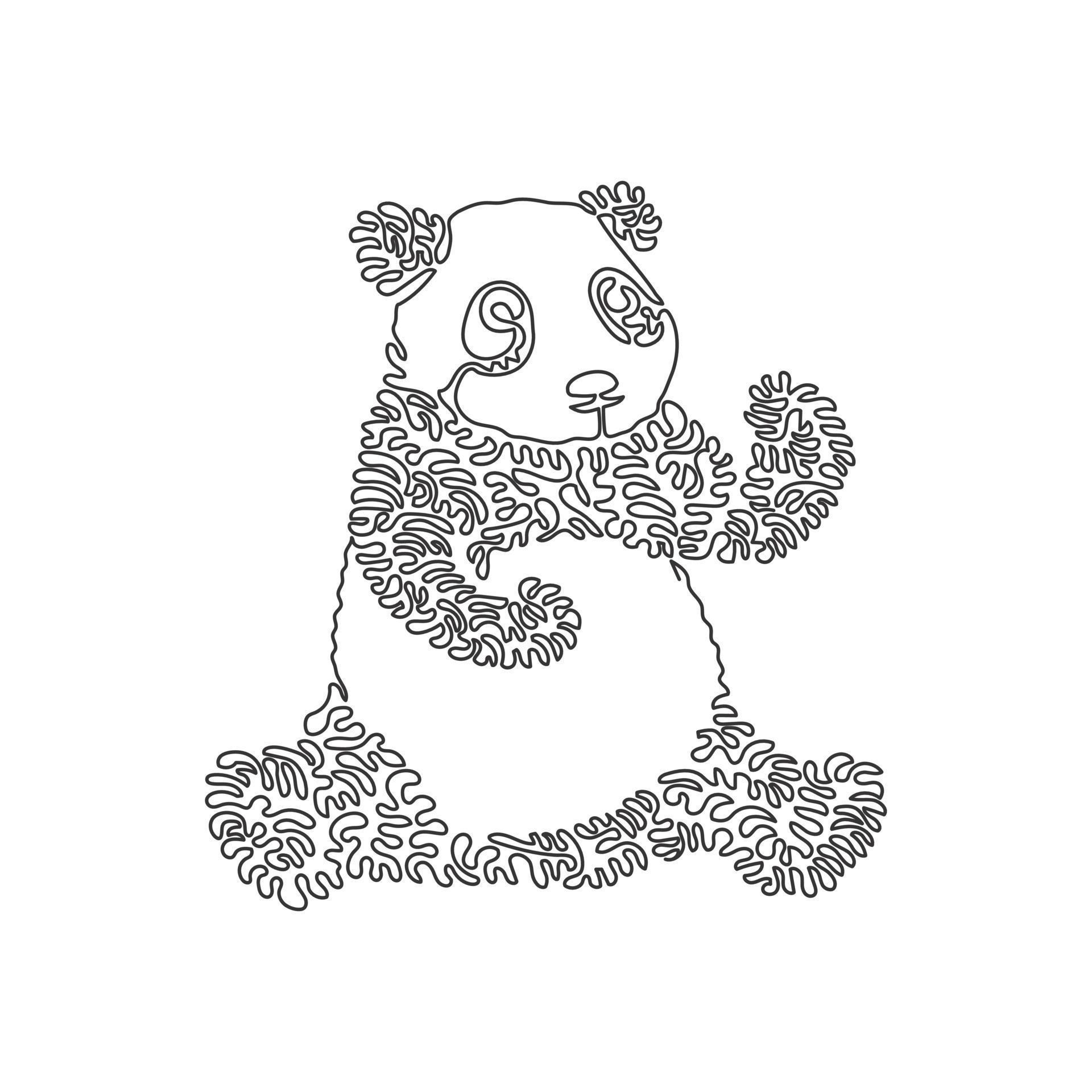 Single Curly One Line Drawing Of Adorable Panda Abstract Art Continuous Line Draw Graphic