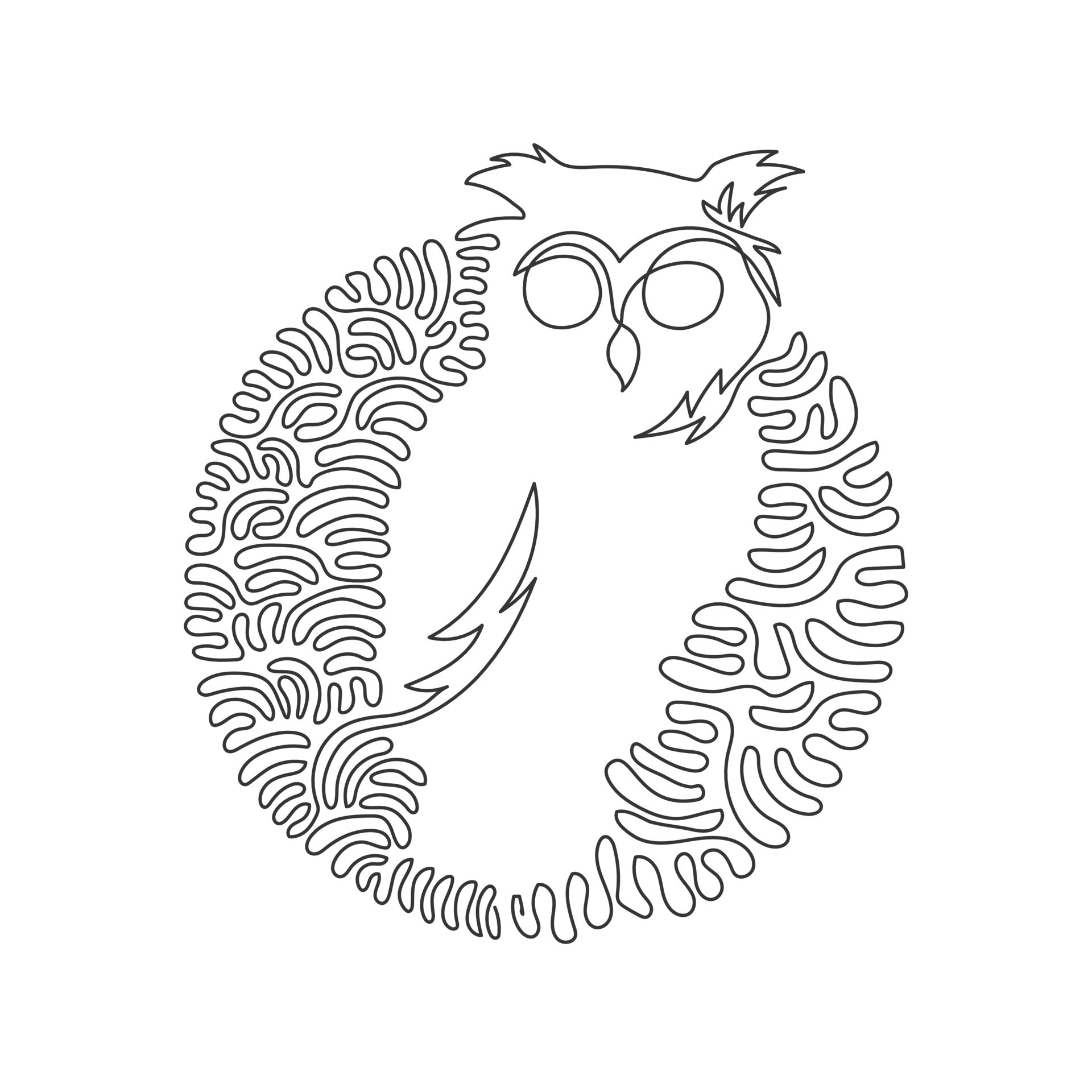Single Swirl Continuous Line Drawing Of Cute Owl Abstract Art Continuous Line Draw Graphic