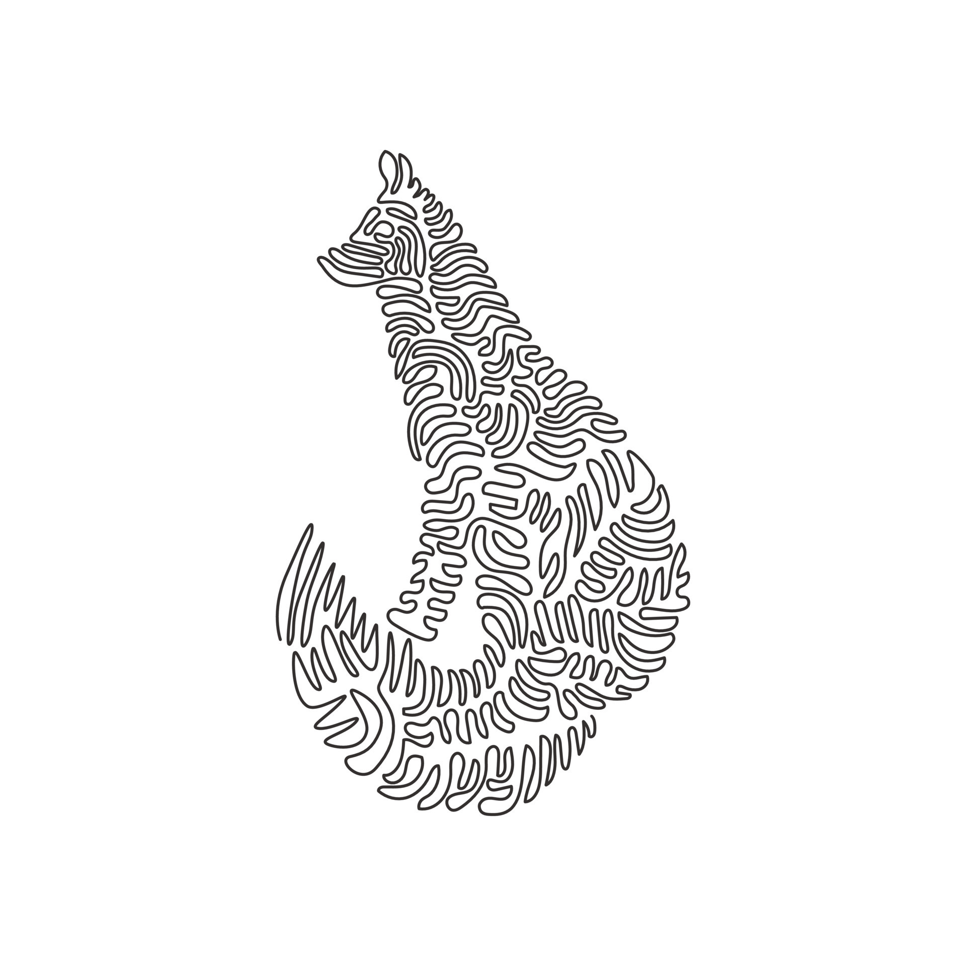 Continuous Curve One Line Drawing Of Cute Sitting Fox Curve Abstract Art Single Line Editable