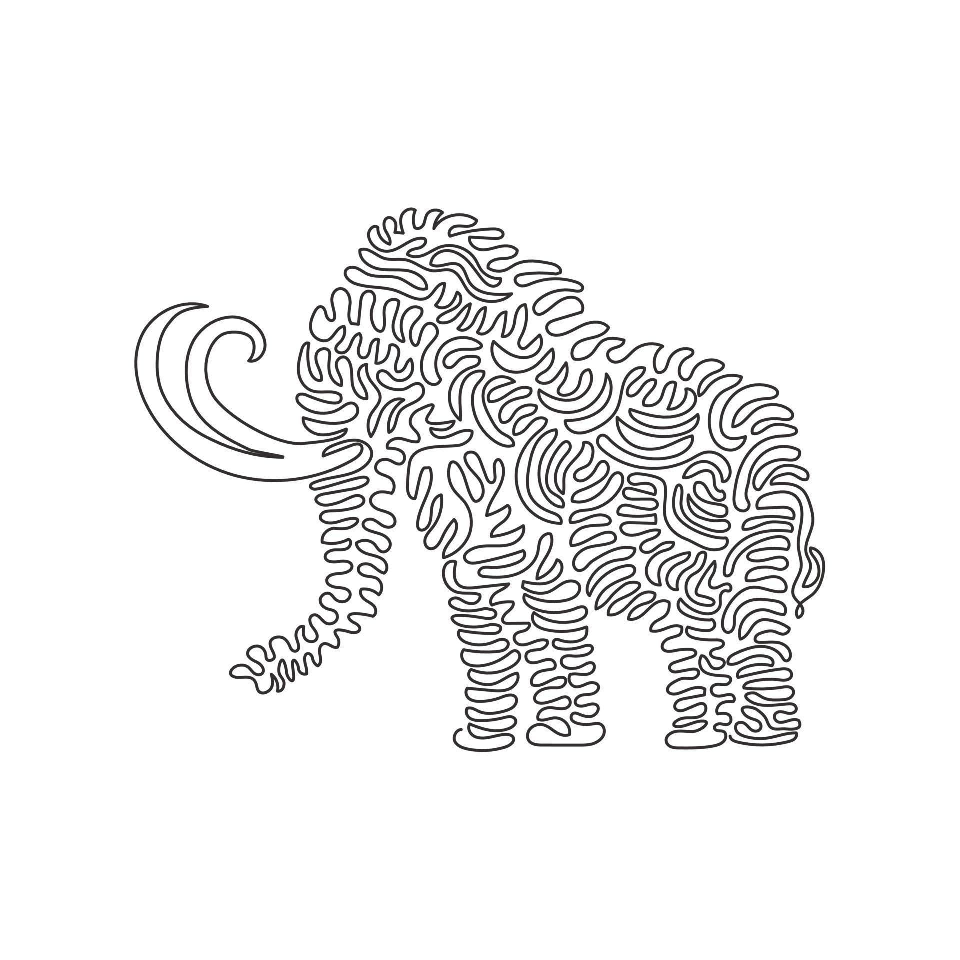 Continuous Curve One Line Drawing Of Standing Mammoth Abstract Art Single Line Editable Stroke
