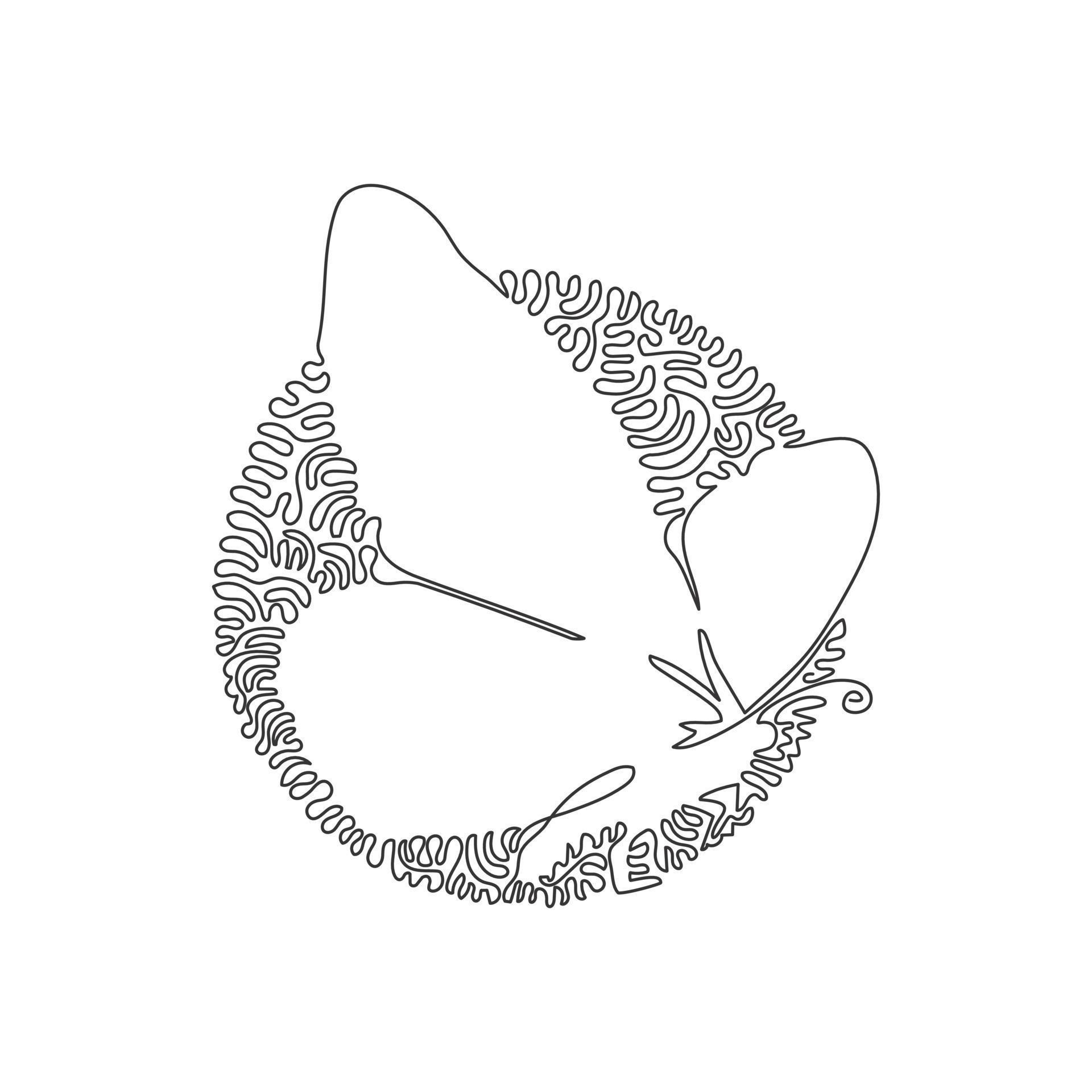 Continuous One Curve Line Drawing Of Funny Butterfly Abstract Art In Circle Single Line