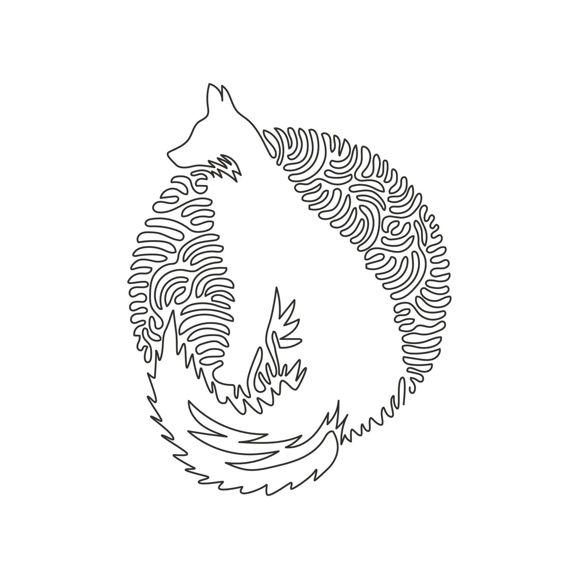 Continuous Curve One Line Drawing Of Cute Sitting Fox Curve Abstract Art Single Line Editable