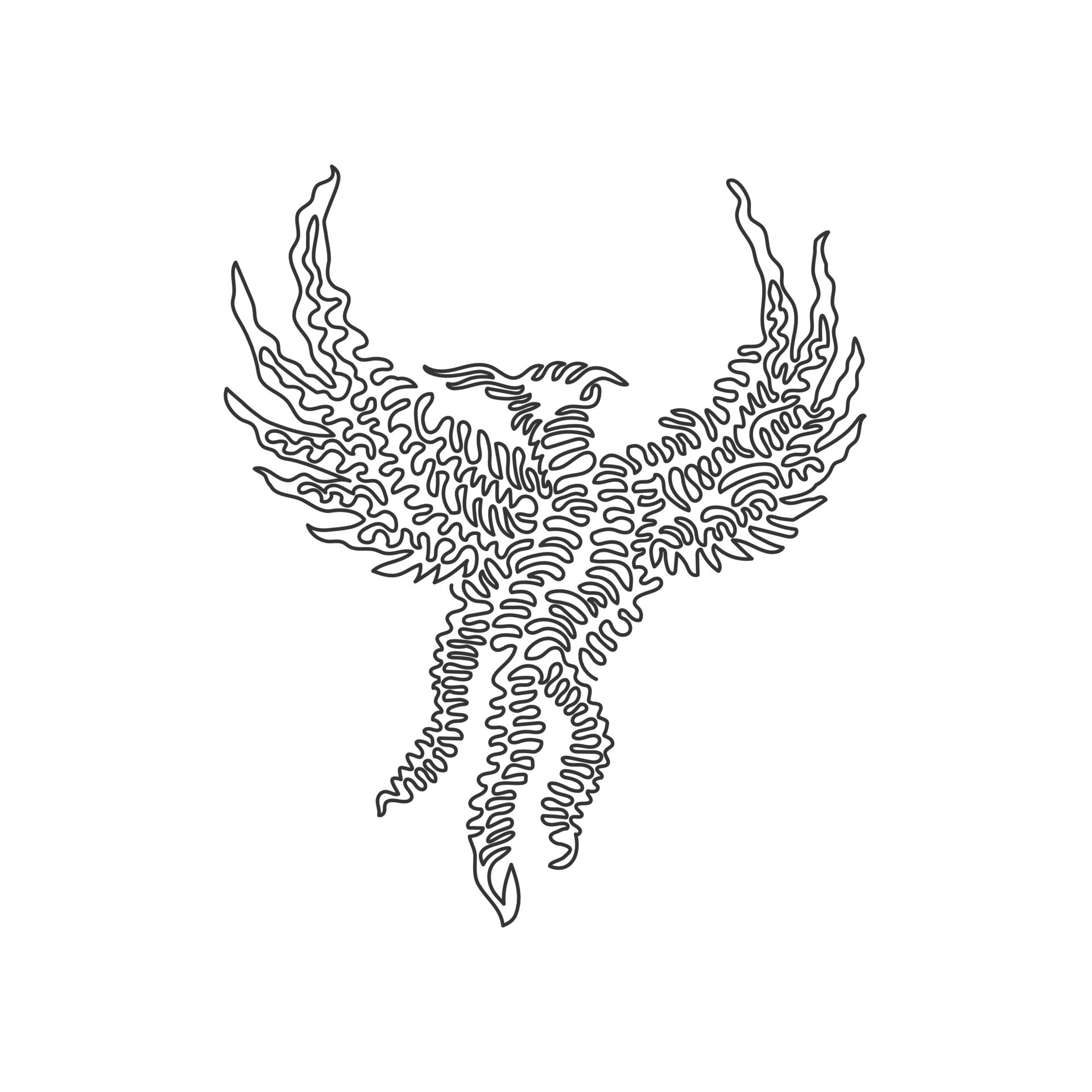 Single Curly One Line Drawing Of Cute Phoenix Abstract Art Continuous Line Draw Graphic Design