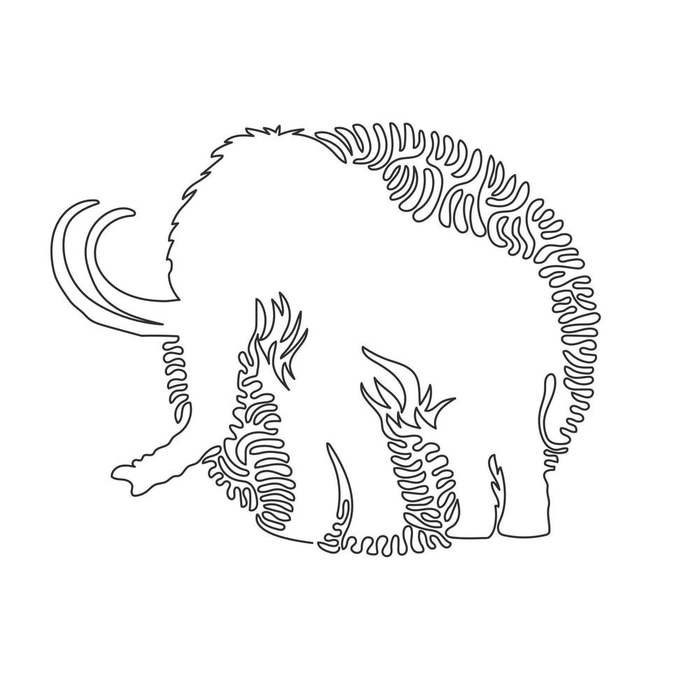 Single Swirl Continuous Line Drawing Of Cute Mammoth Abstract Art Continuous Line Draw Graphic