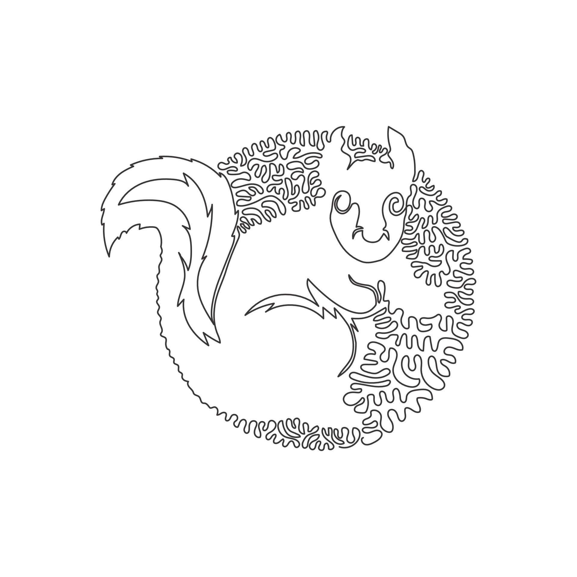 Continuous Curve One Line Drawing Of Cute Squirrel Abstract Art In Circle Single Line Editable