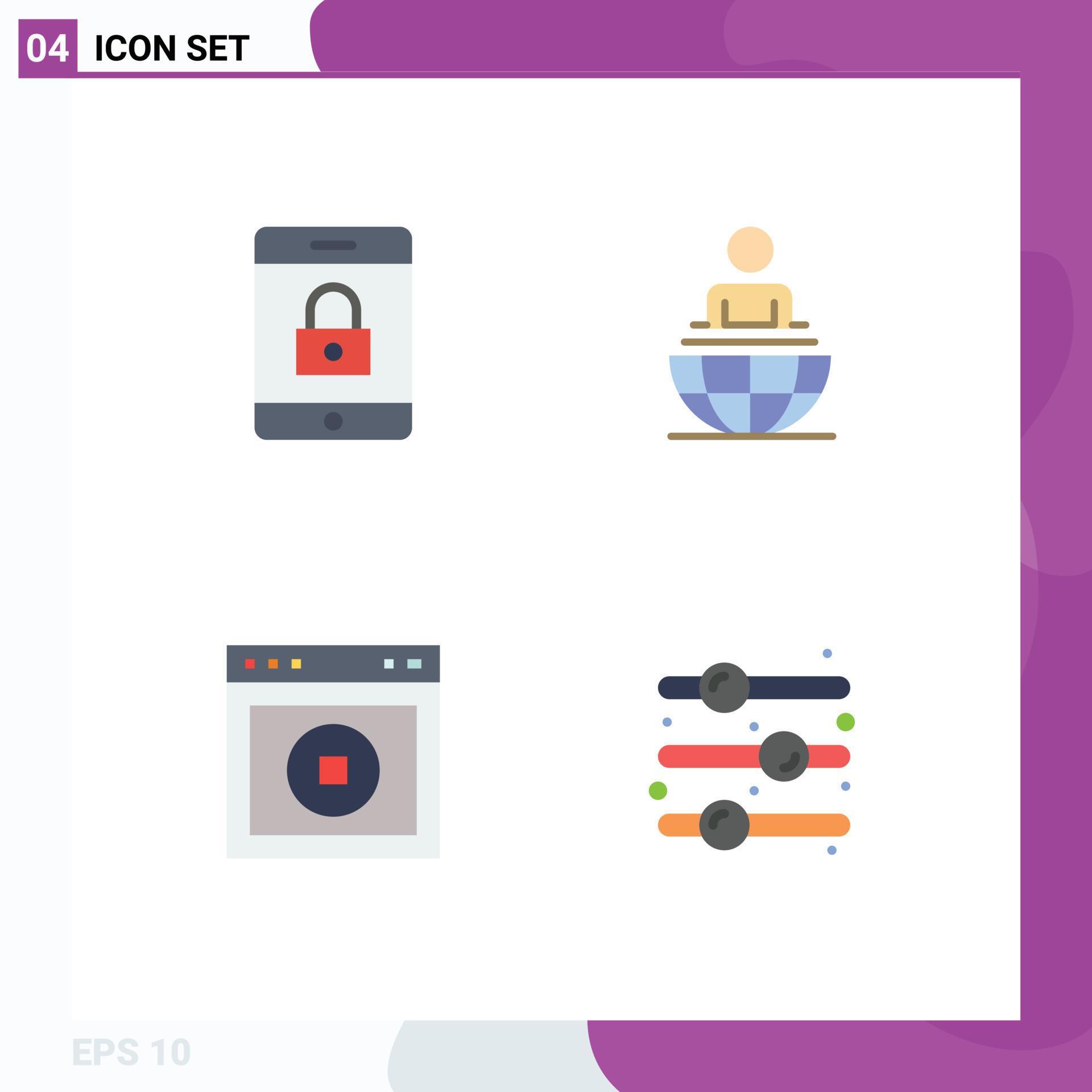 Modern Set of 4 Flat Icons Pictograph of encryption ux global process ...