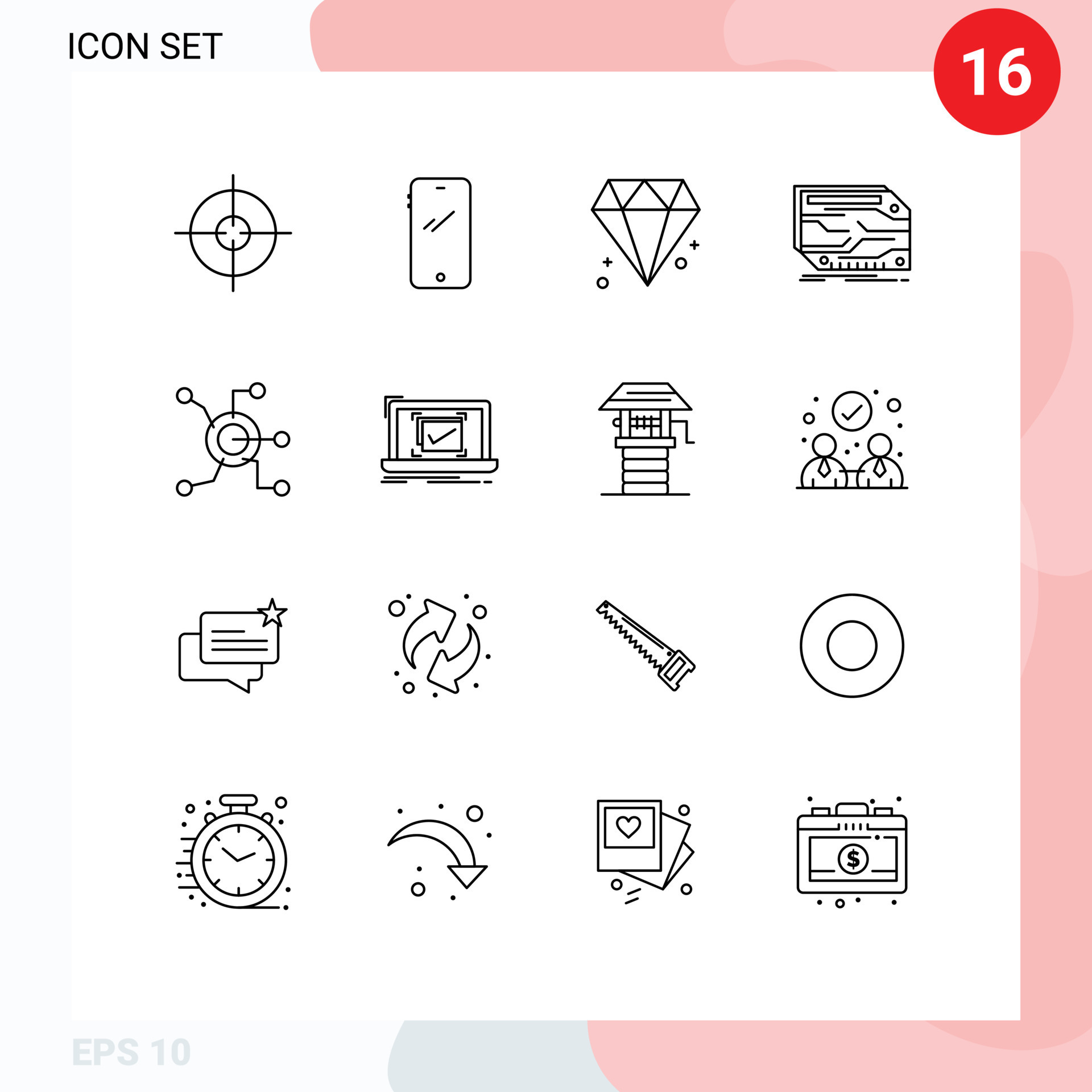 Set Of 16 Modern Ui Icons Symbols Signs For Network Memory Diamond