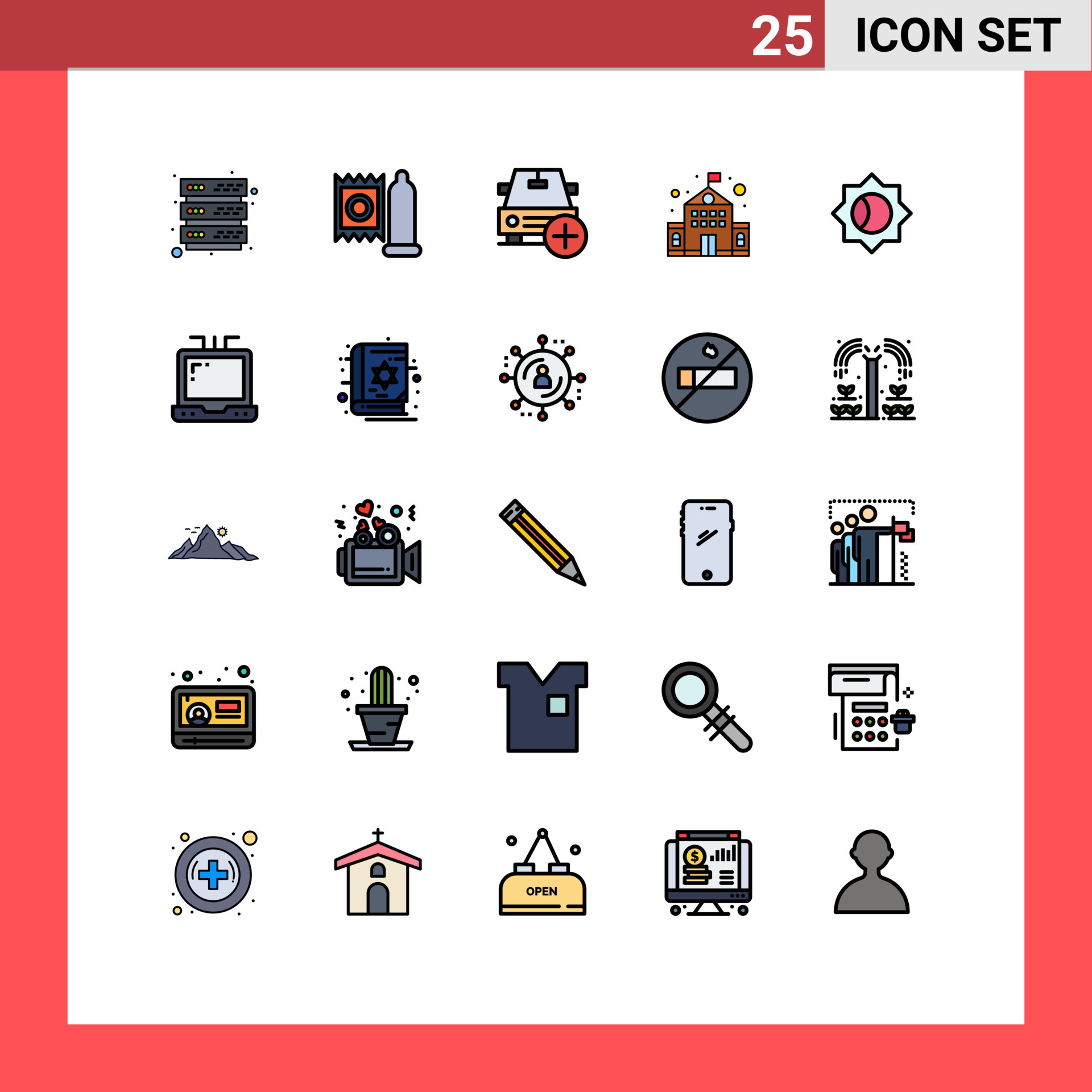 Set Of 25 Modern Ui Icons Symbols Signs For Ui Basic Car School Building Editable Vector Design