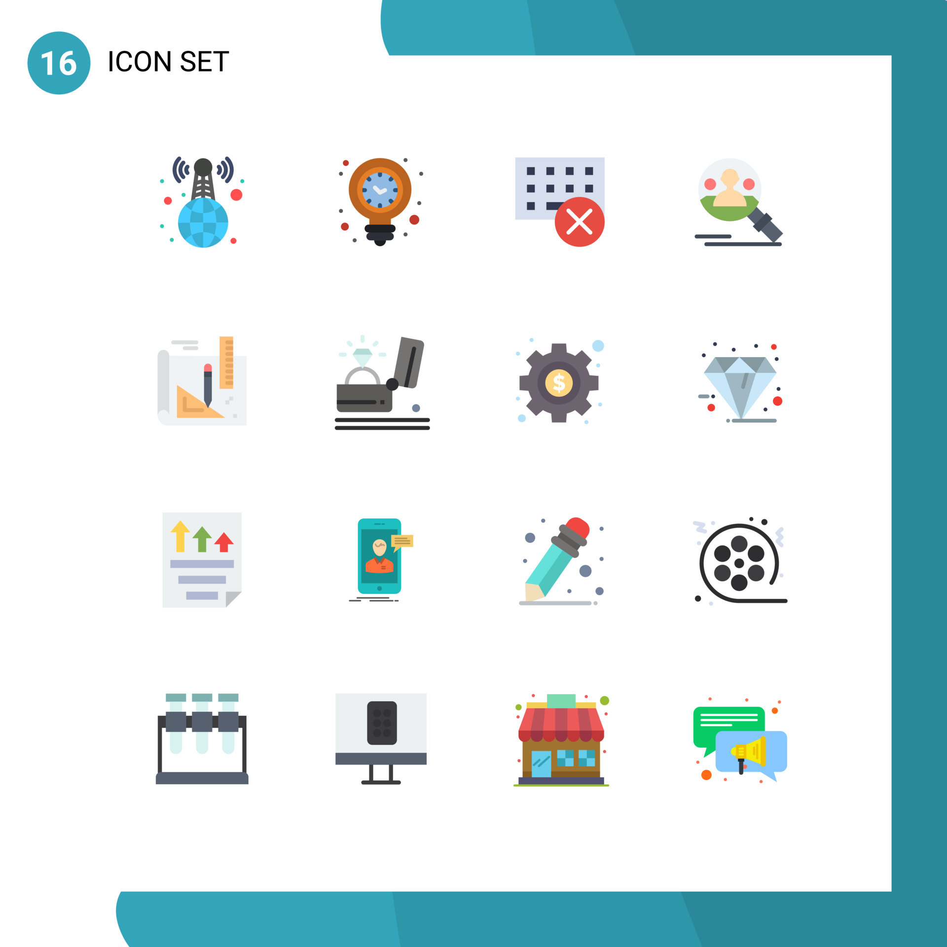 Stock Vector Icon Pack of 16 Line Signs and Symbols for user profile ...