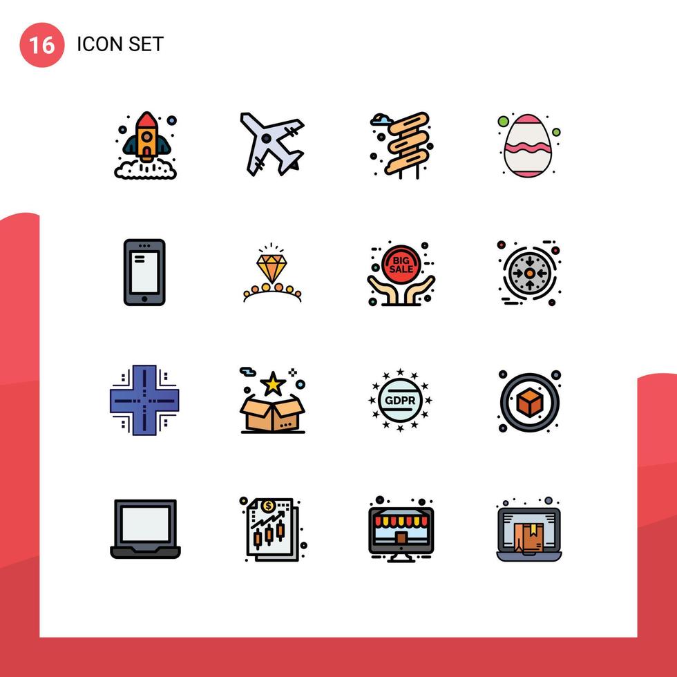 User Interface Pack Of 16 Basic Flat Color Filled Lines Of Mobile Phone Slider Festival Egg