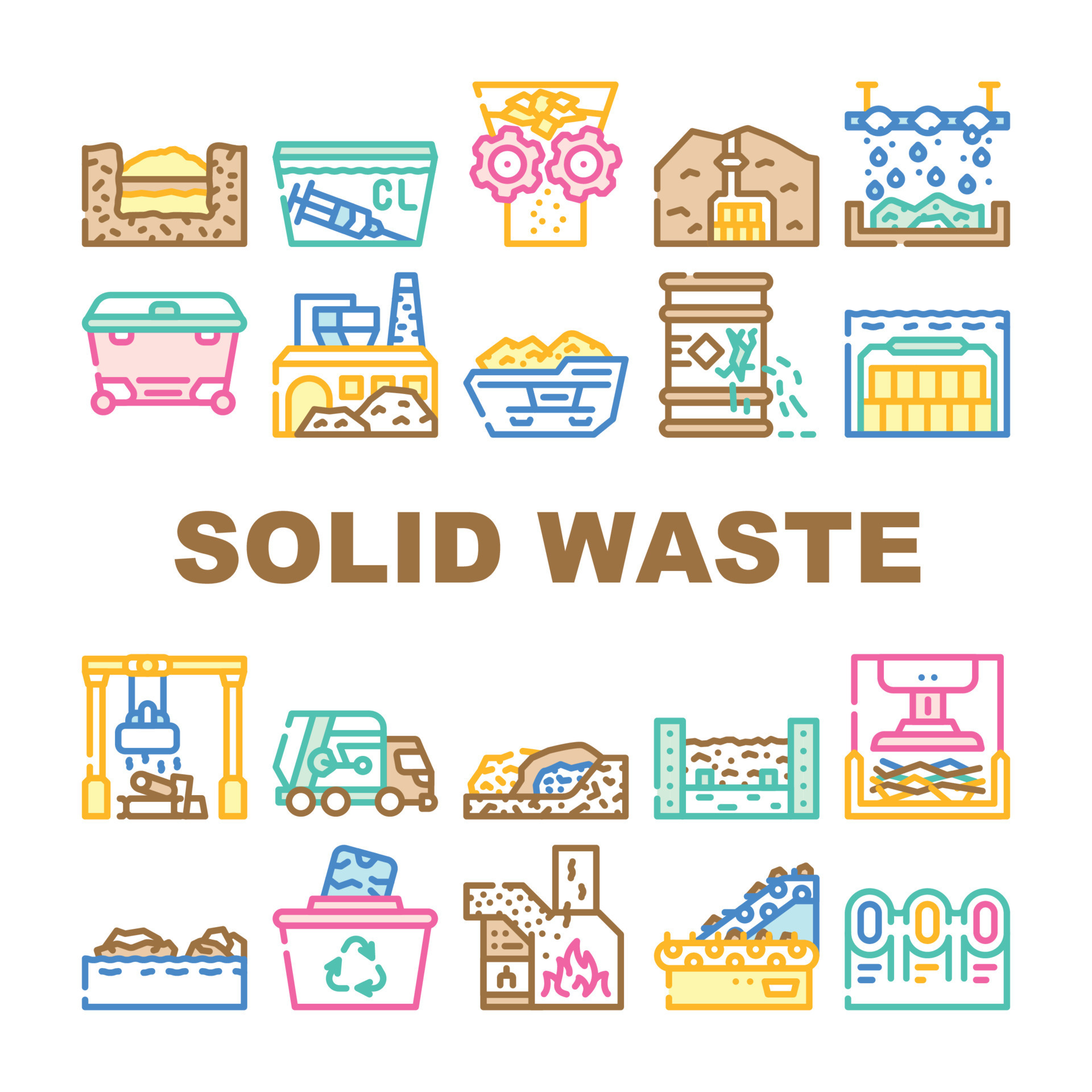 Solid Waste Management Business Icons Set Vector 17290609 Vector Art at ...