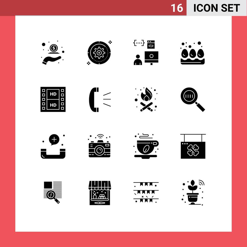 Pictogram Set of 16 Simple Solid Glyphs of eggs breakfast wheel programmer develop Editable ...
