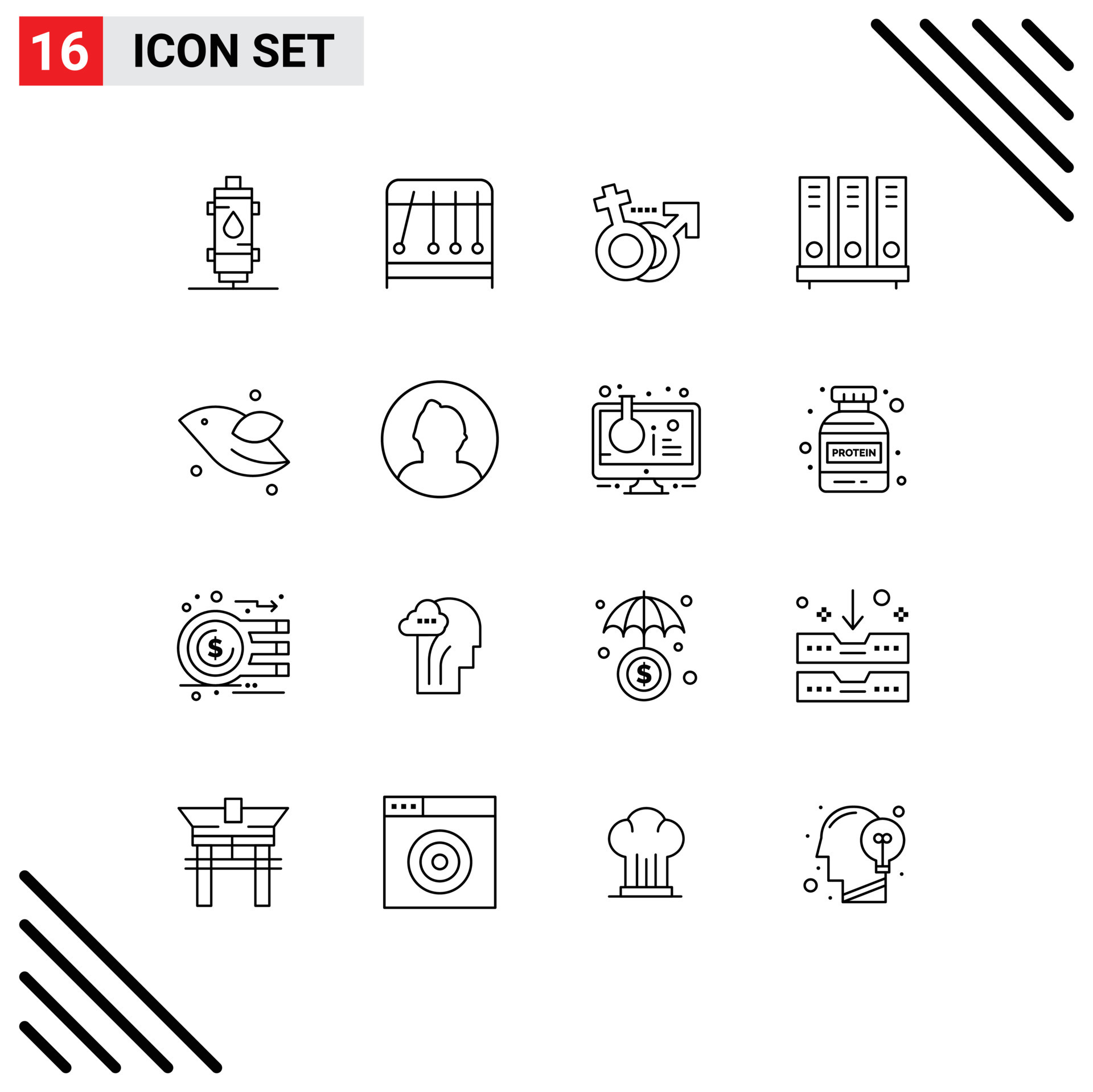 Group Of 16 Modern Outlines Set For File Database Science Data Symbol Editable Vector Design
