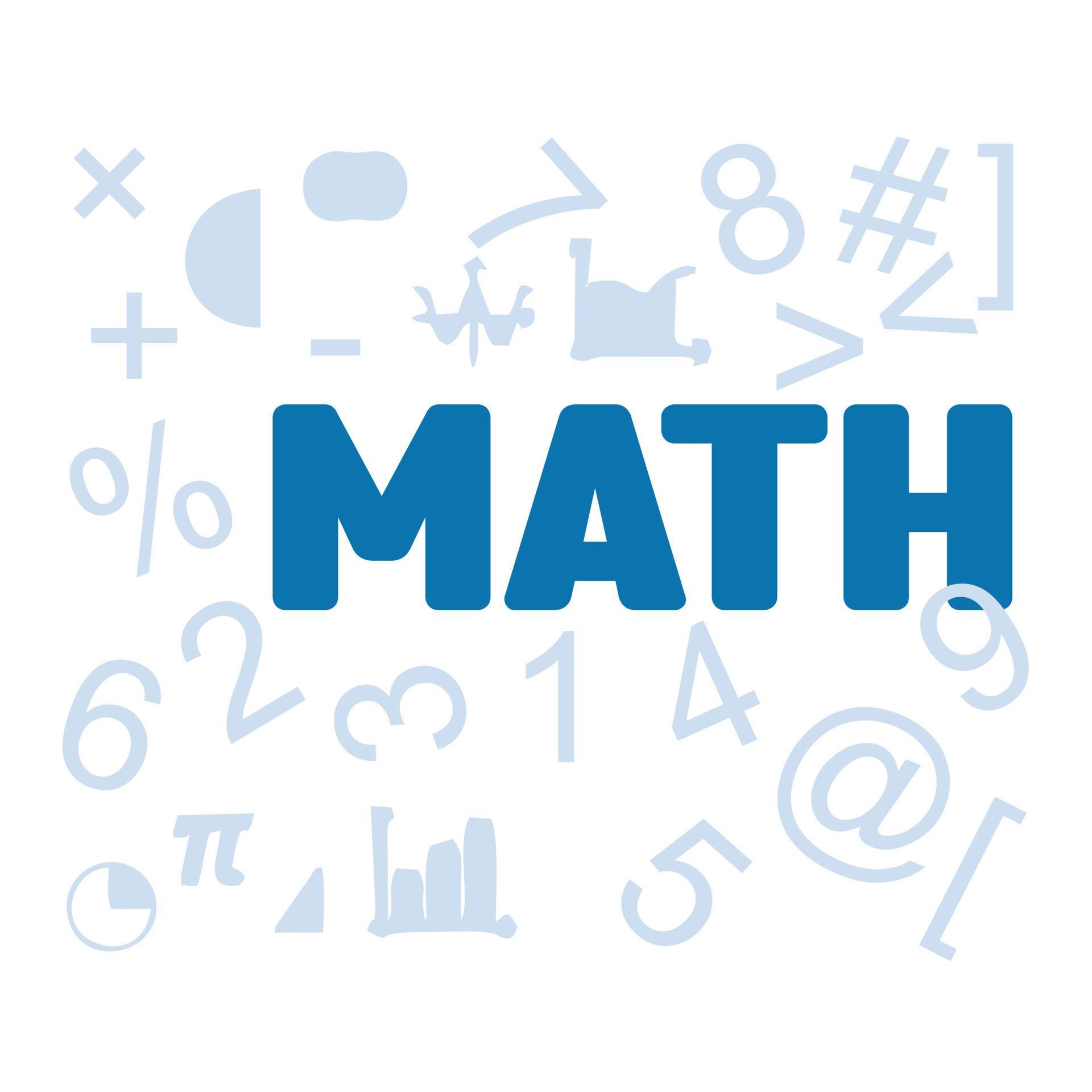 math background with a white base color with blue symbols and writing ...