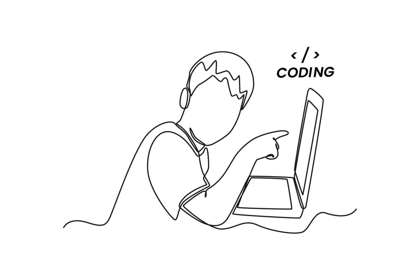 Continuous One Line Drawing Happy Programmer Pointing At Coding In Laptop Programming Code