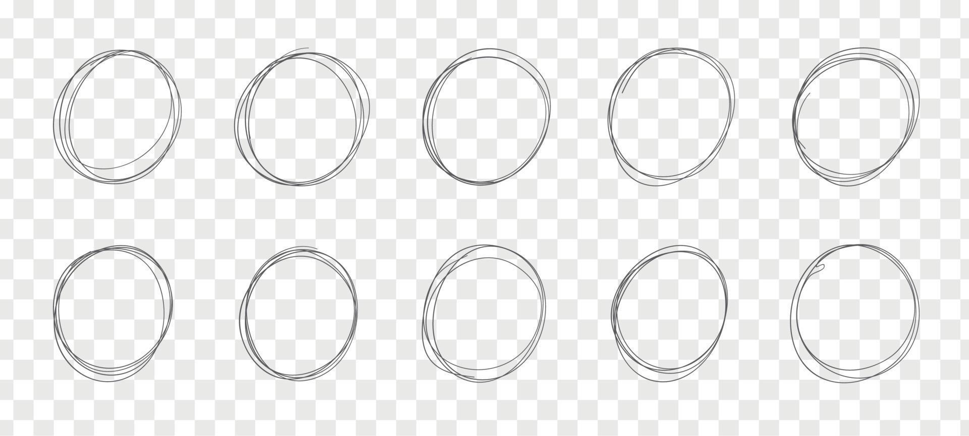 Set of hand drawn circles sketch frame, felt-tip pen ovals. Doodle circular frame elements ...
