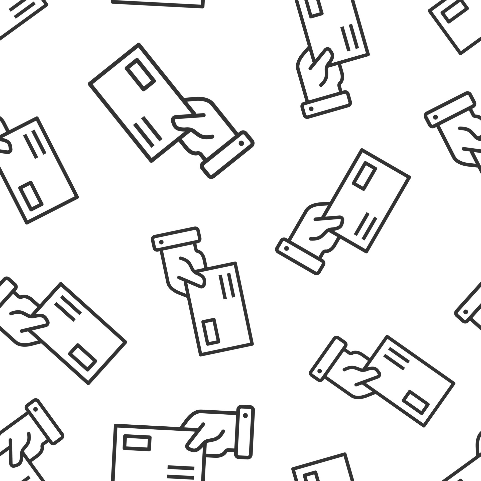 Hand with envelope icon in flat style. Mail letter delivery vector ...