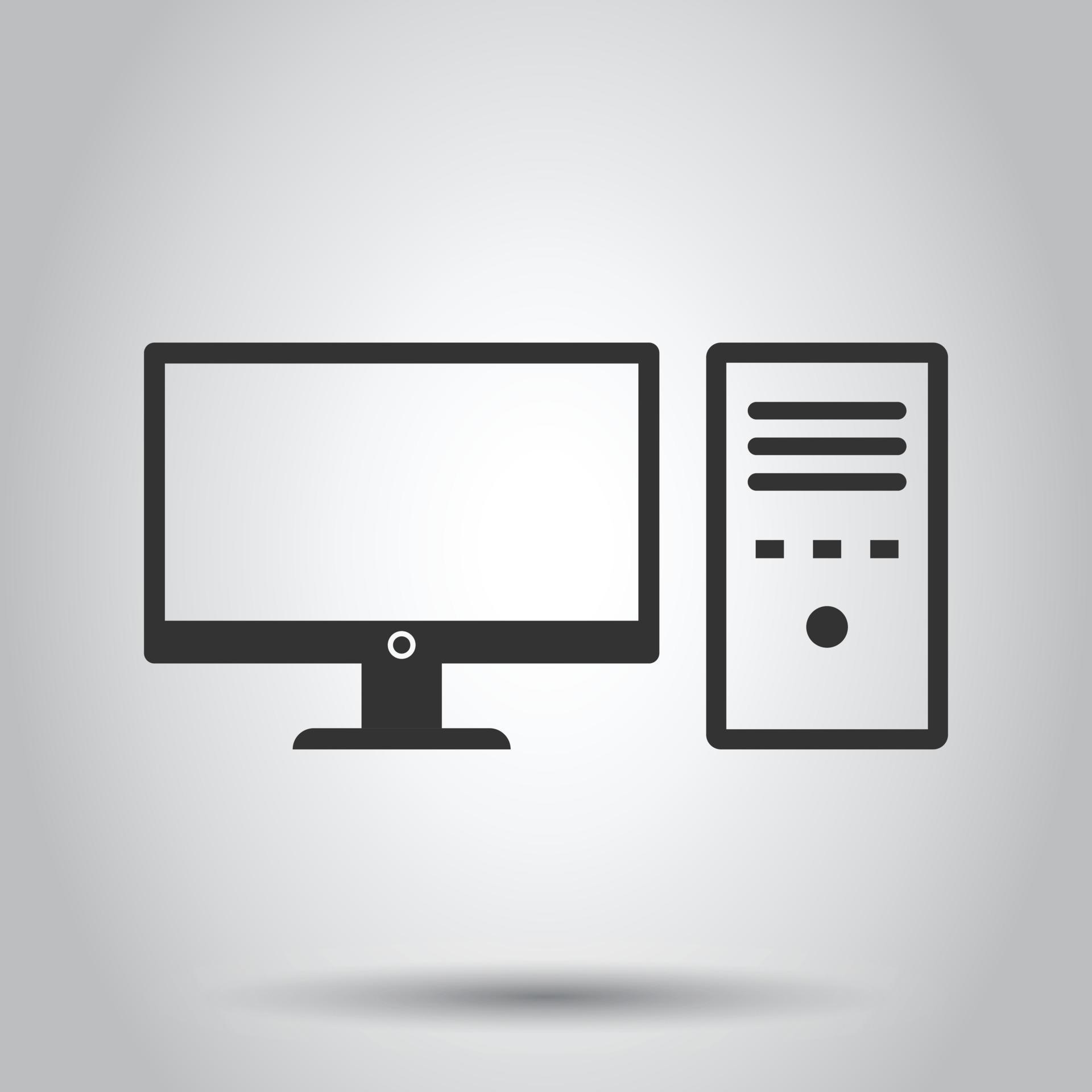 Pc computer icon in flat style. Desktop vector illustration on white ...