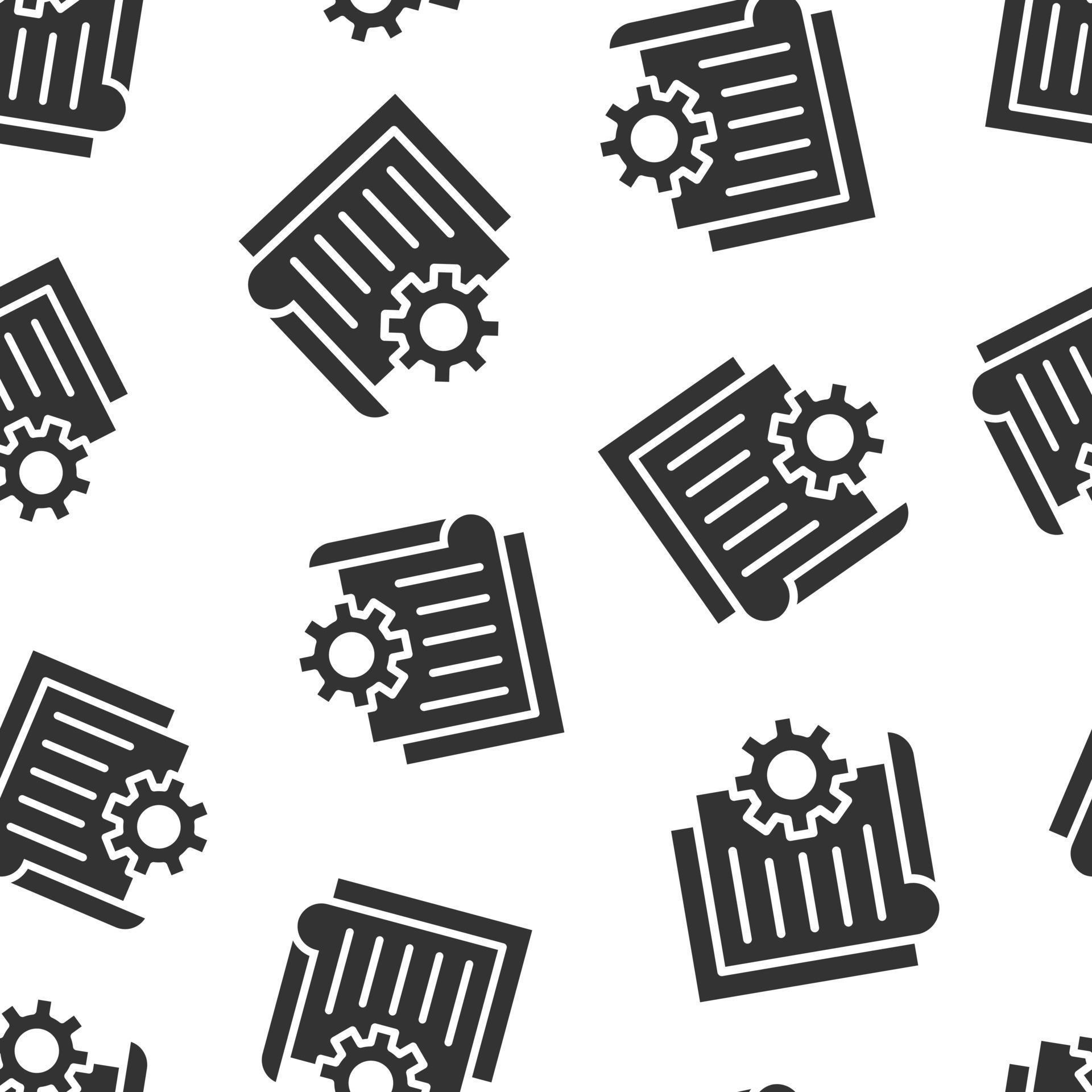 Document with gear icon in flat style. Big data processing vector ...