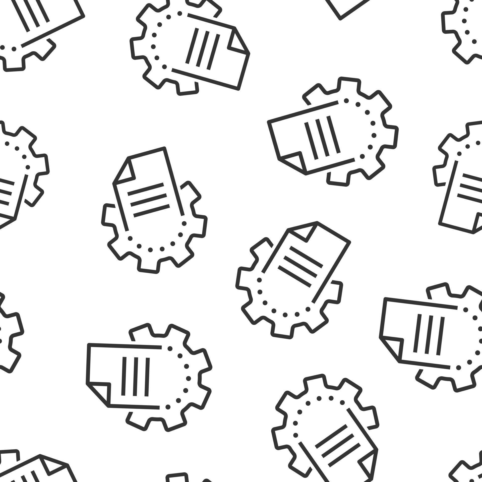 Document with gear icon in flat style. Big data processing vector ...