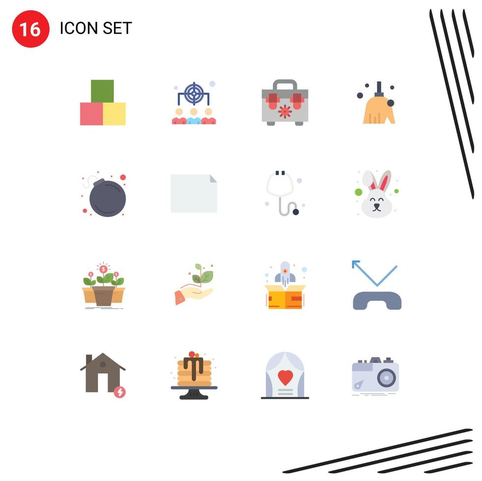 Editable Vector Line Pack Of 16 Simple Flat Colors Of Danger Alert Bag Sweep Clean Editable Pack