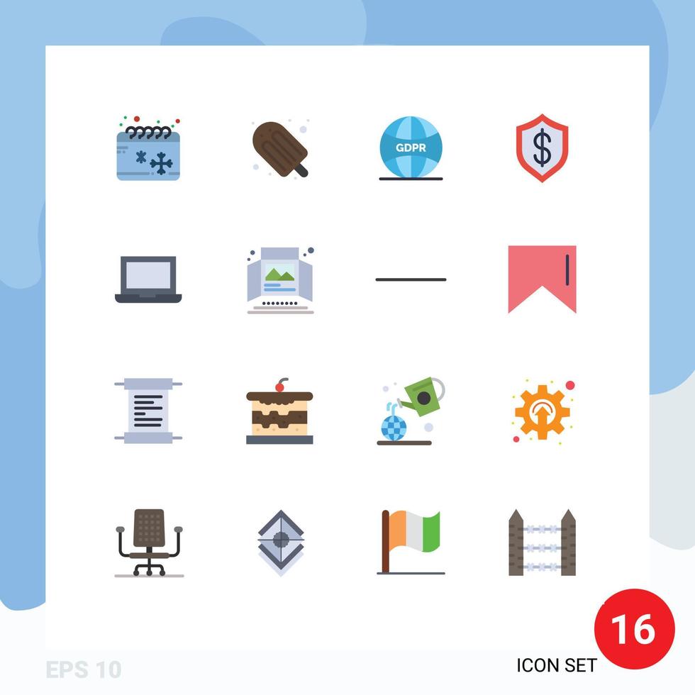 Mobile Interface Flat Color Set Of 16 Pictograms Of Device Intelligent Gdpr Cyber Artificial