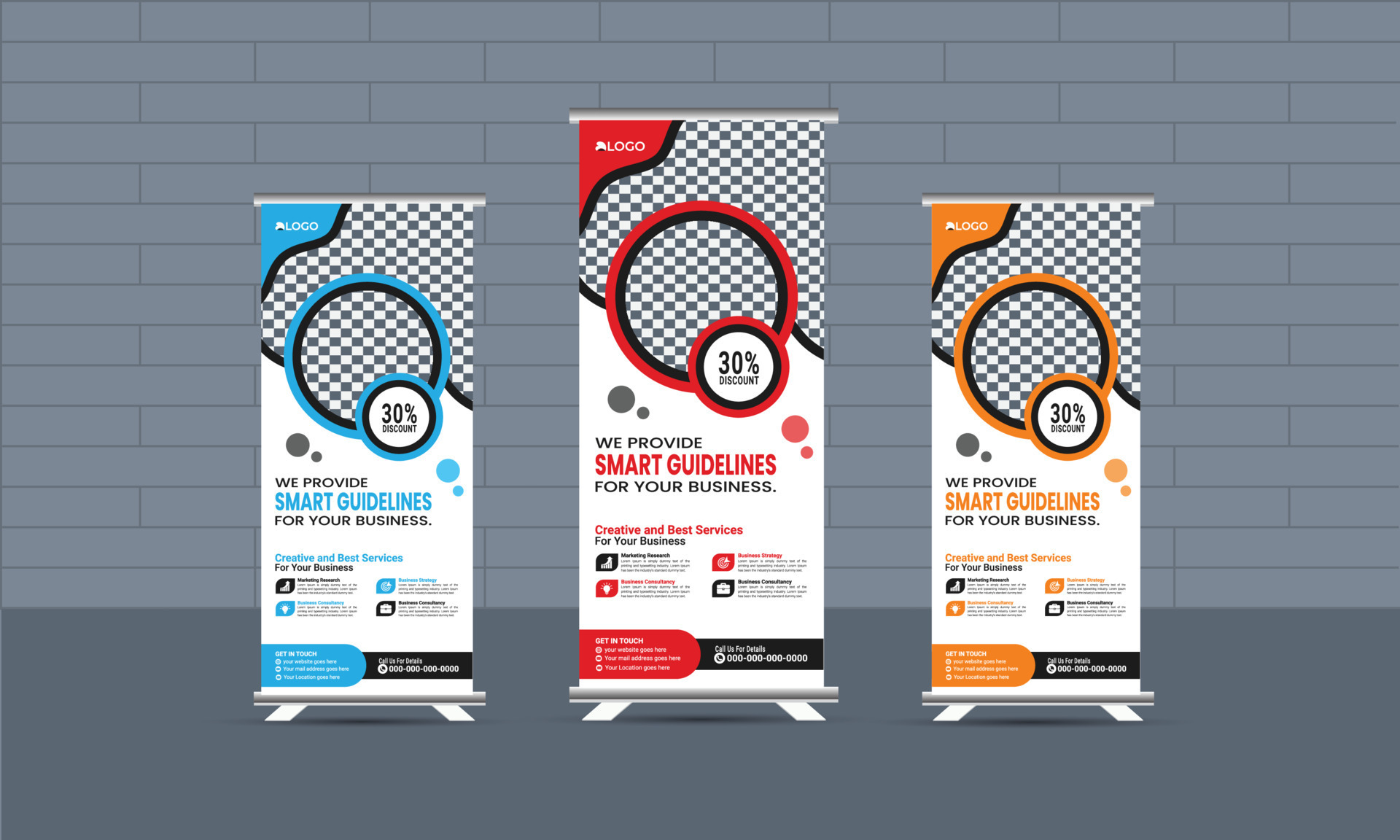 Business corporate roll-up banner template, Professional roll-up stand banner template Set ...