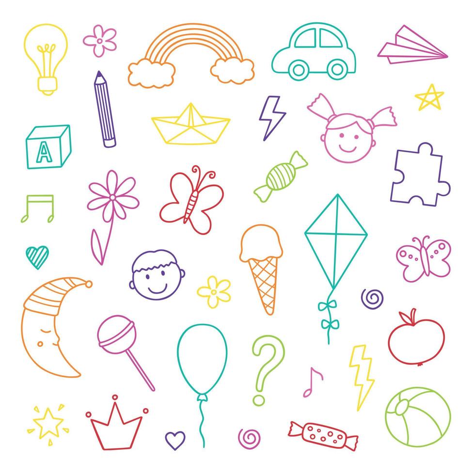 Cute kids doodle set. Children's drawings. Hand drawn vector ...