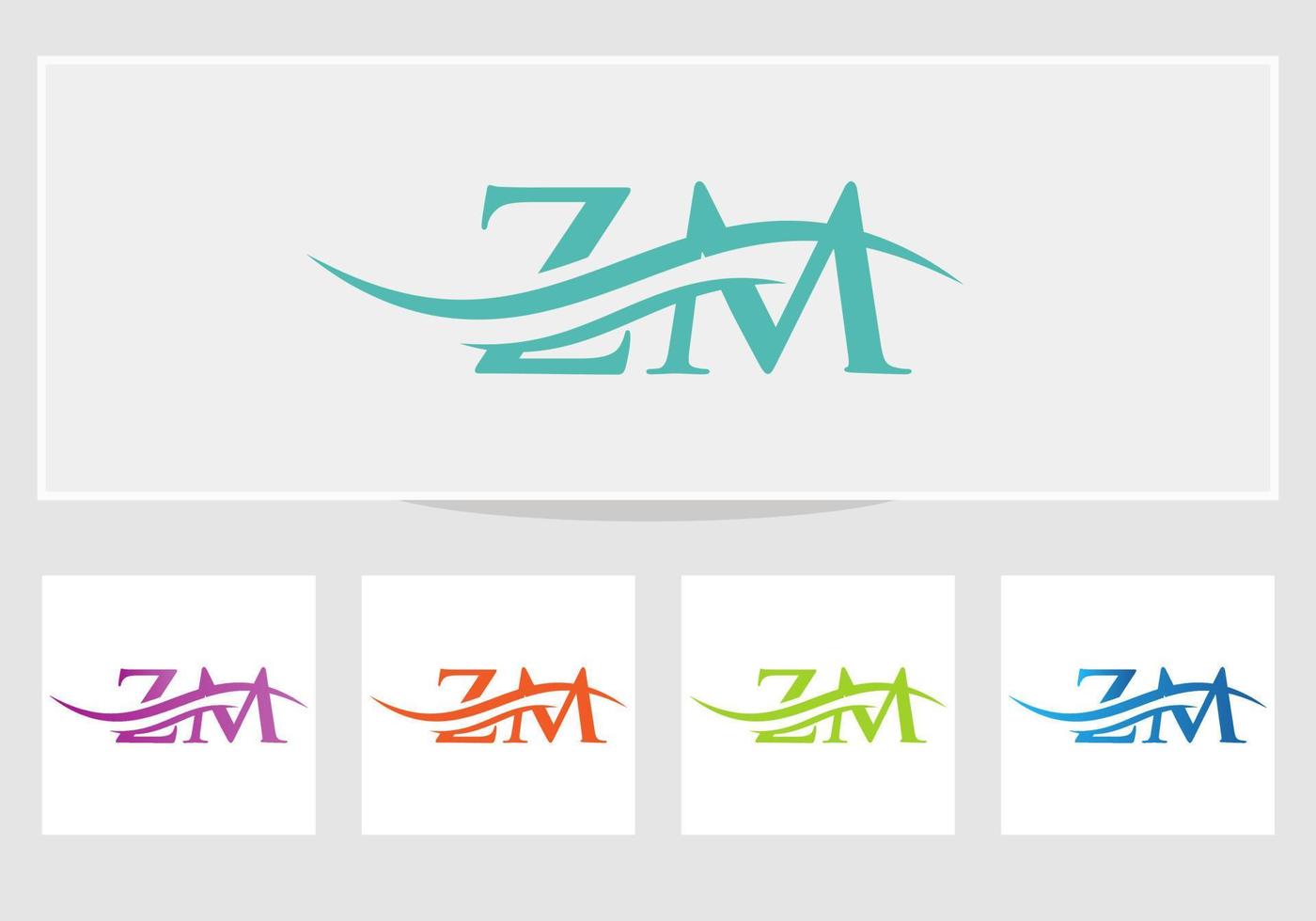 ZM Logo design vector. Swoosh letter ZM logo design. Initial ZM letter linked logo vector ...