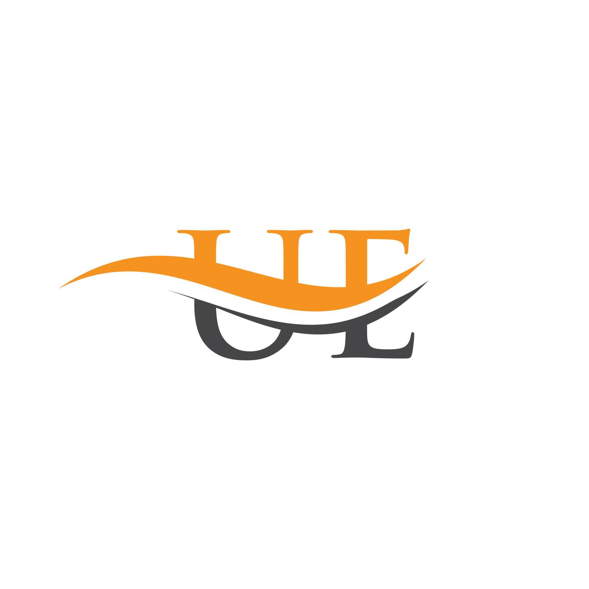 Swoosh Letter UE Logo Design for business and company identity. Water Wave UE Logo with modern ...