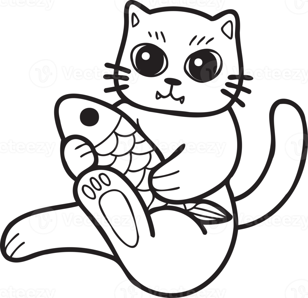 Hand Drawn cat eating fish illustration in doodle style 17303183 PNG Hand Drawn cat eating fish illustration in doodle style 17303183 PNG